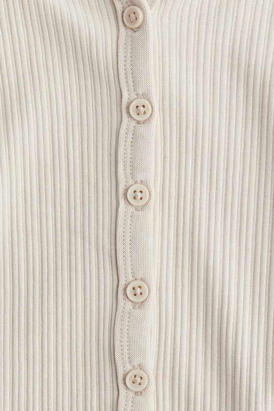 Ribbed Button-Front Top - Light beige - Ladies | H&M US