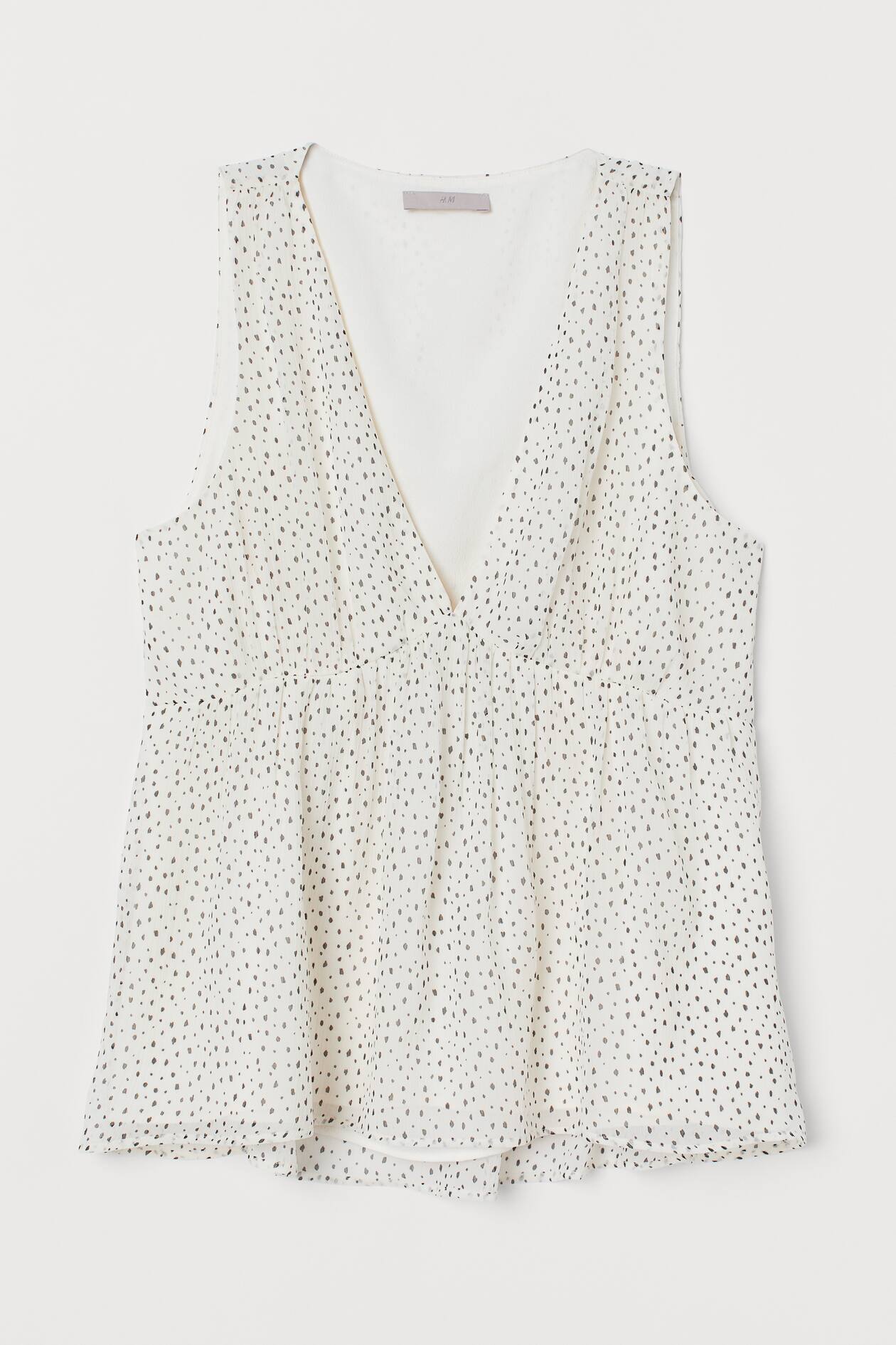 Krinklad topp - V-ringning - Ärmlös - Vit/Prickig - DAM | H&M SE