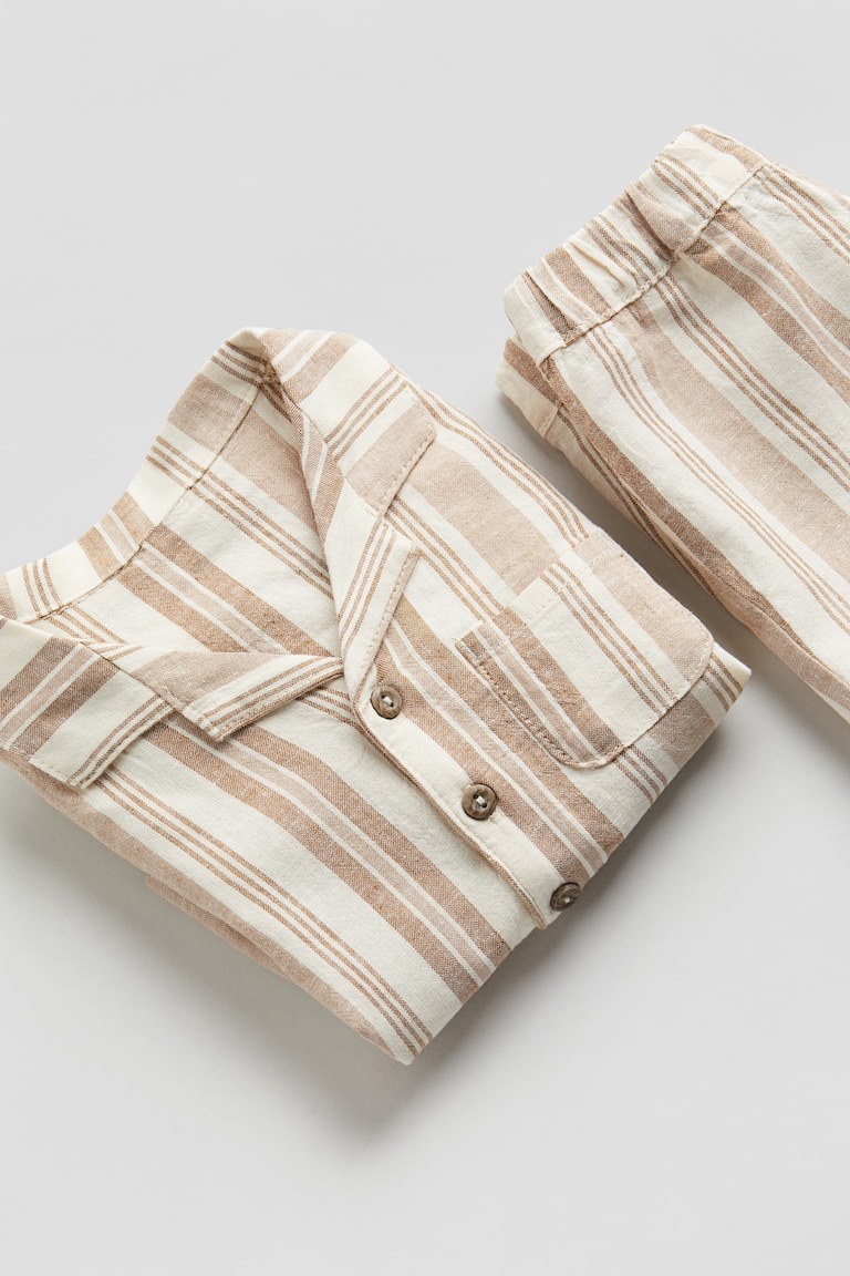 White/beige striped 2-piece Linen Set for kids | H&M US