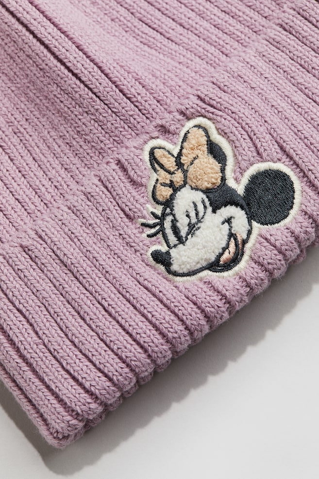 Motif-detail rib-knit beanie - Pink/Minnie Mouse - Kids | H&M GB