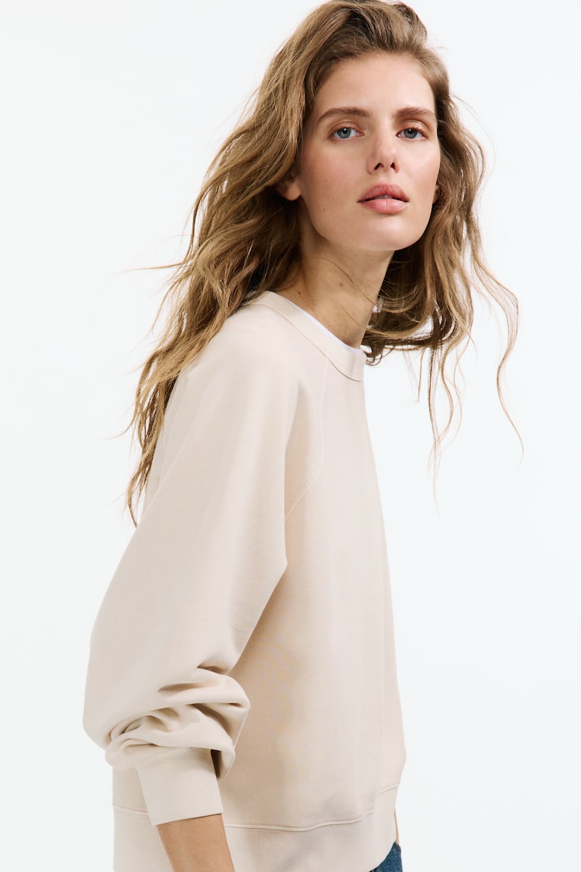 Oversized Cotton Sweatshirt - Light beige - Ladies | H&M US