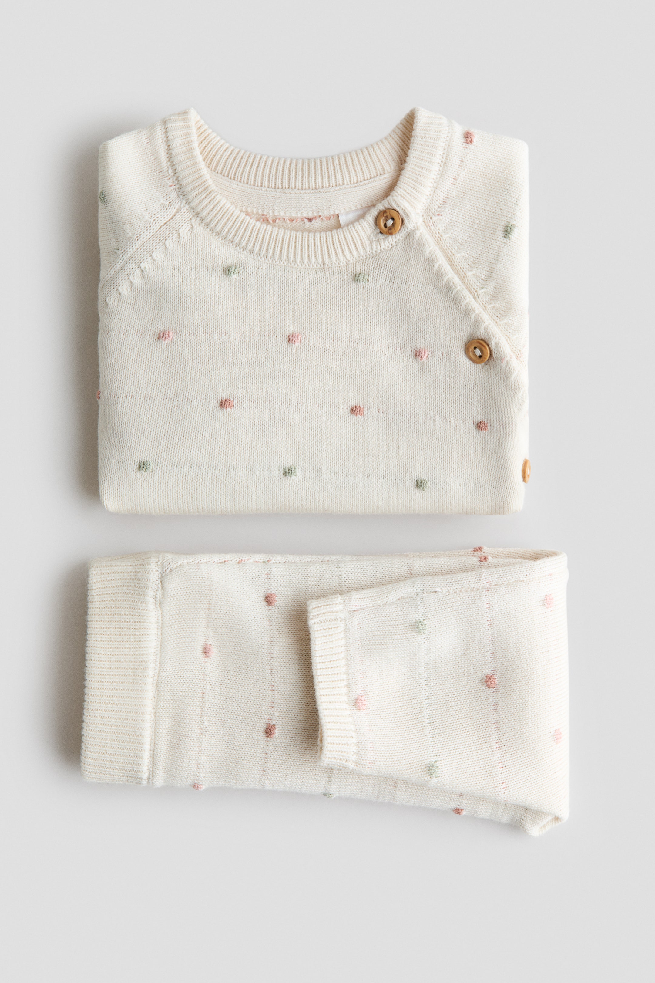 Set de 2 piese tricotate din bumbac - Bej-deschis/buline - COPII | H&M RO