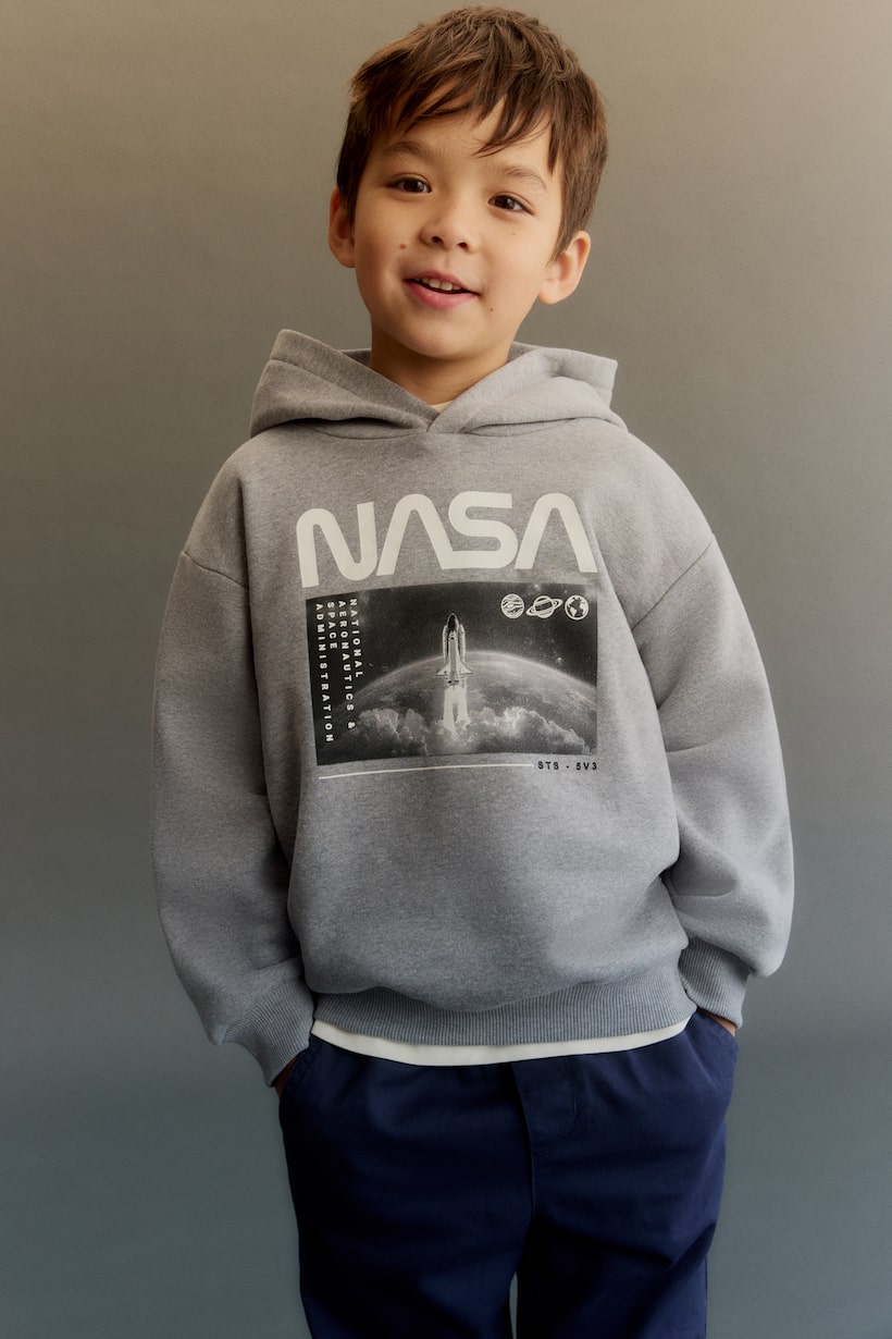 Gray melange/NASA Printed Hoodie for kids | H&M US