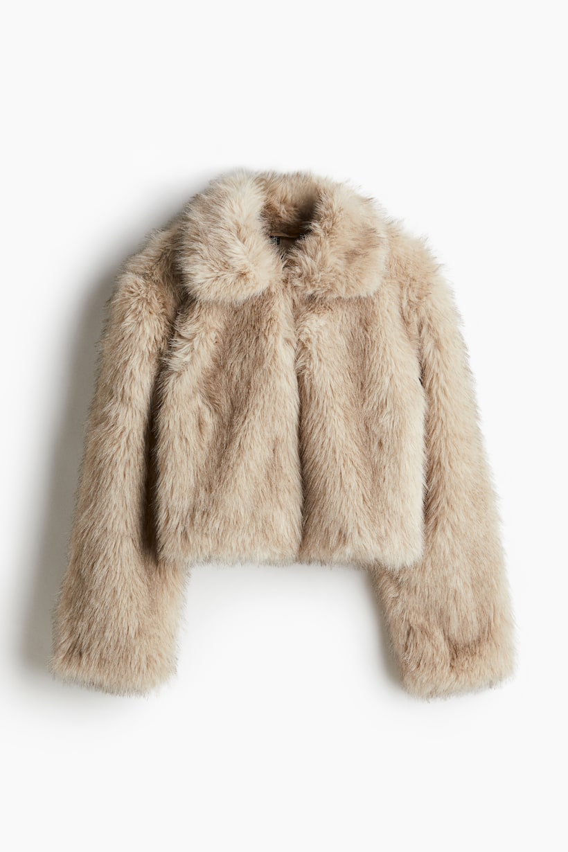 Cropped Fluffy Jacket - Beige - Ladies | H&M US