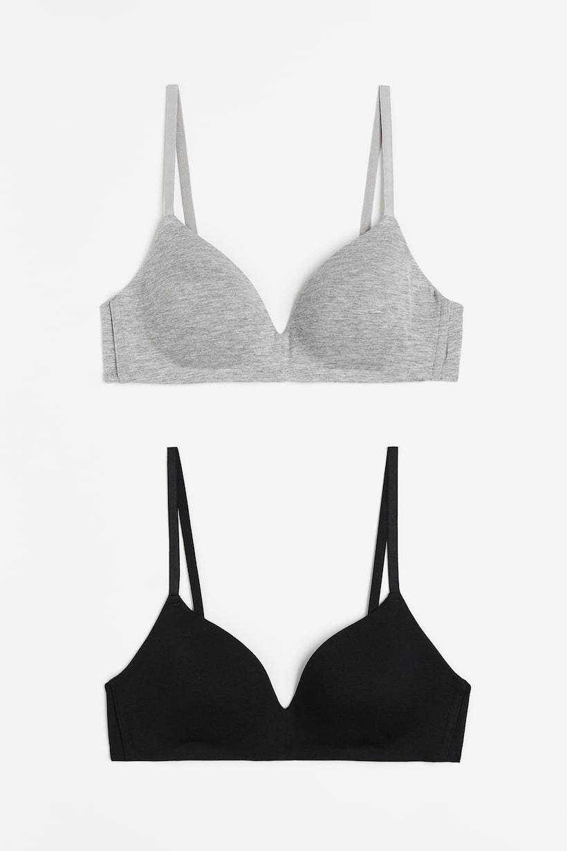 2-pack Padded Cotton Bras - Light gray melange/black - Ladies | H&M US
