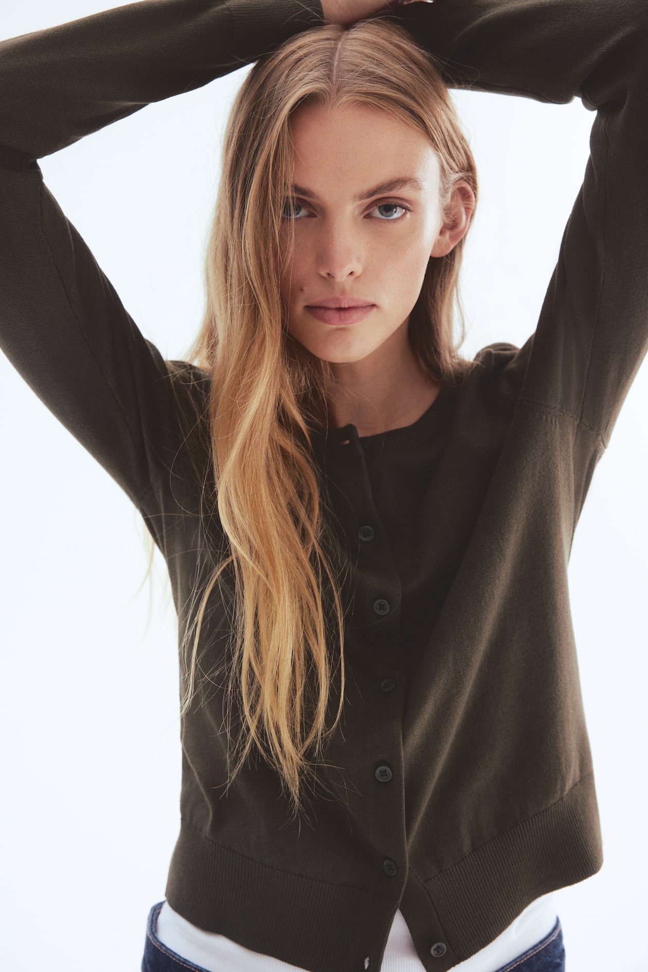 Cárdigan en punto fino - Verde caqui oscuro - Ladies | H&M MX