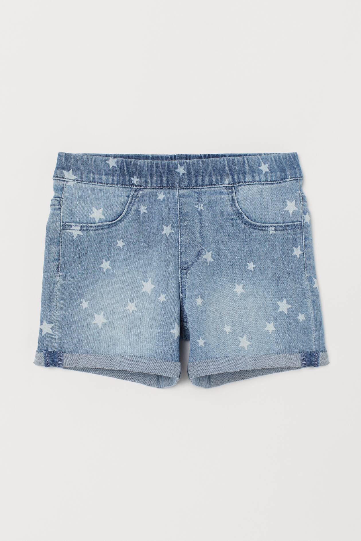 Patterned denim shorts - Light denim blue/Stars - Kids | H&M