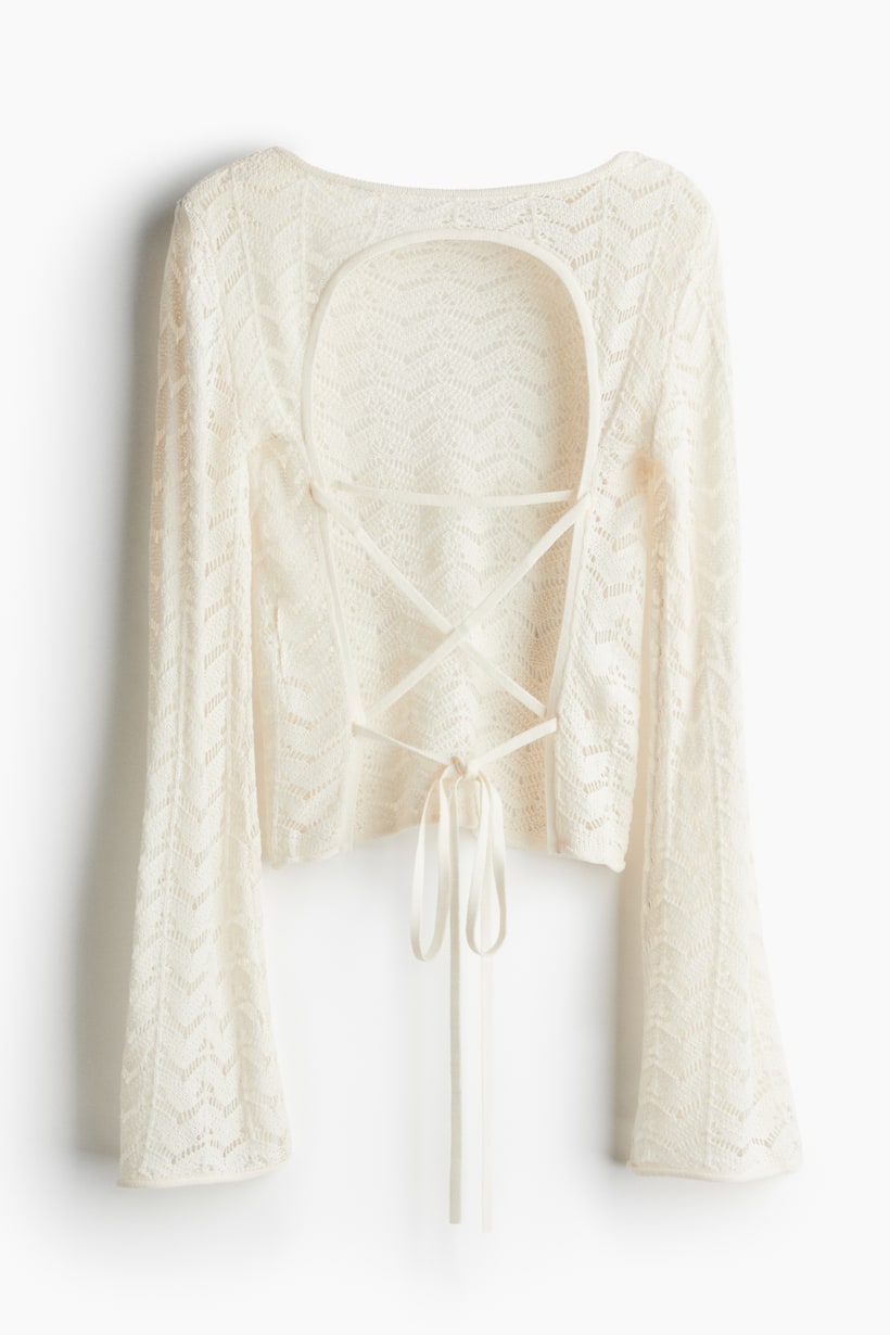 Open-back Pointelle-knit Top - Cream - Ladies | H&M US