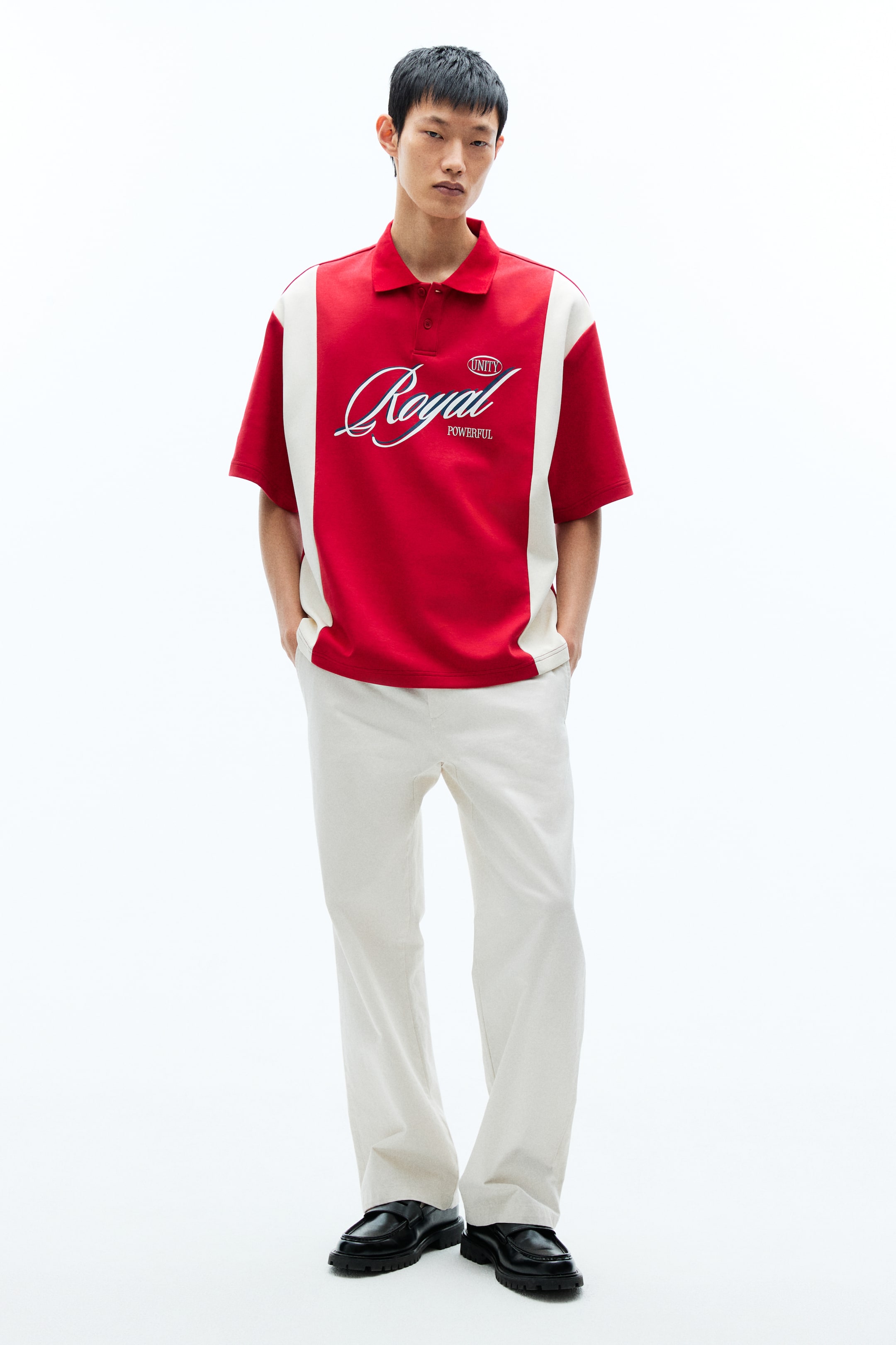 Loose Fit Polo shirt - Red/Colour block - Men | H&M IN