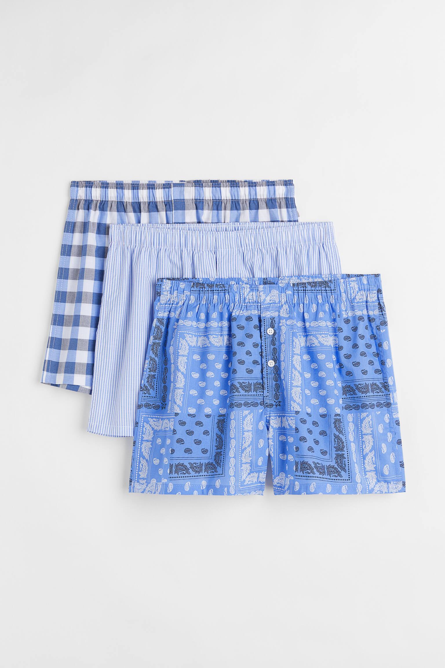 3-pack woven cotton boxer shorts - Blue/Paisley-patterned - Men | H&M HK