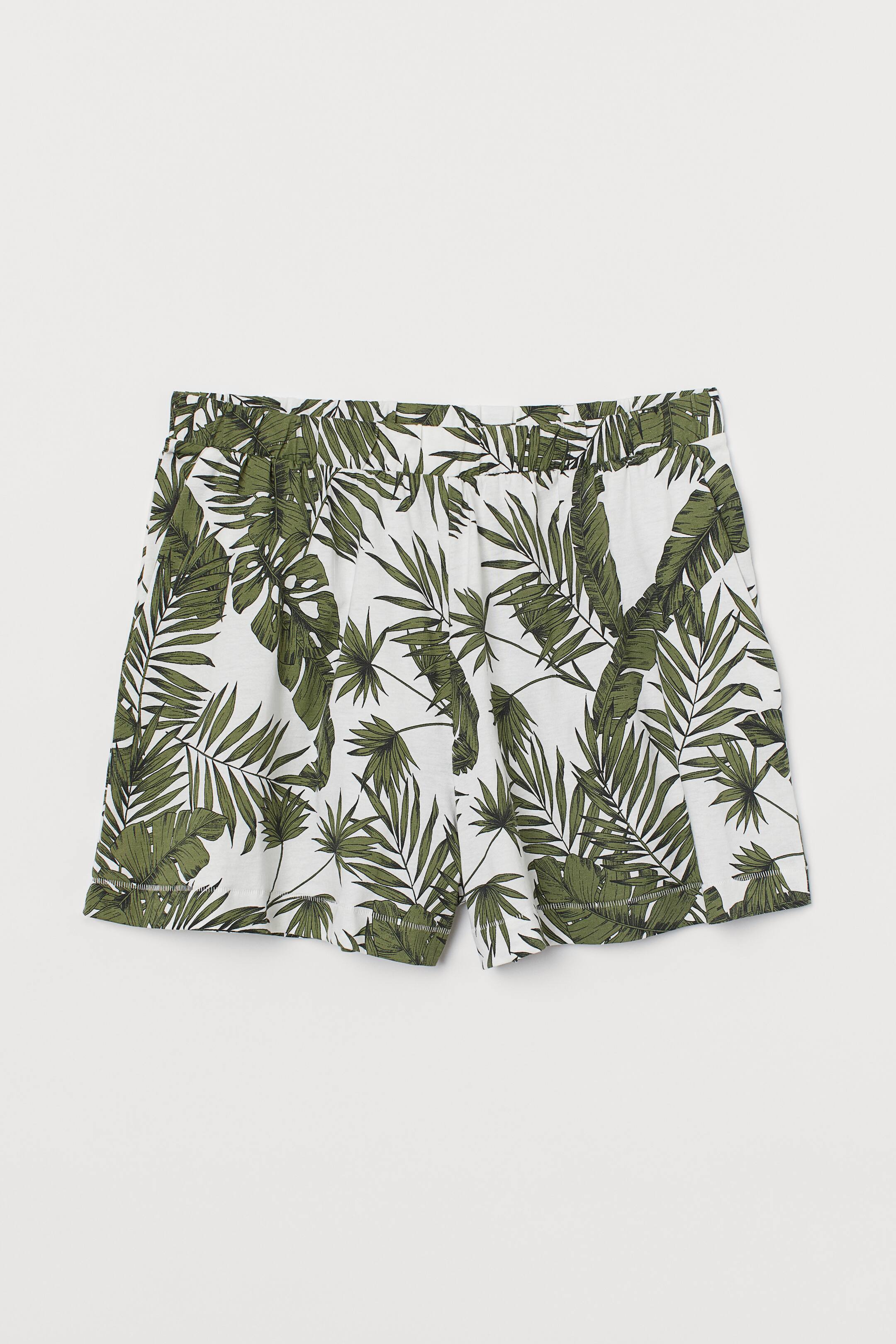 H&M+ Modal-blend Shorts - High waist - Short - White/leaf print ...