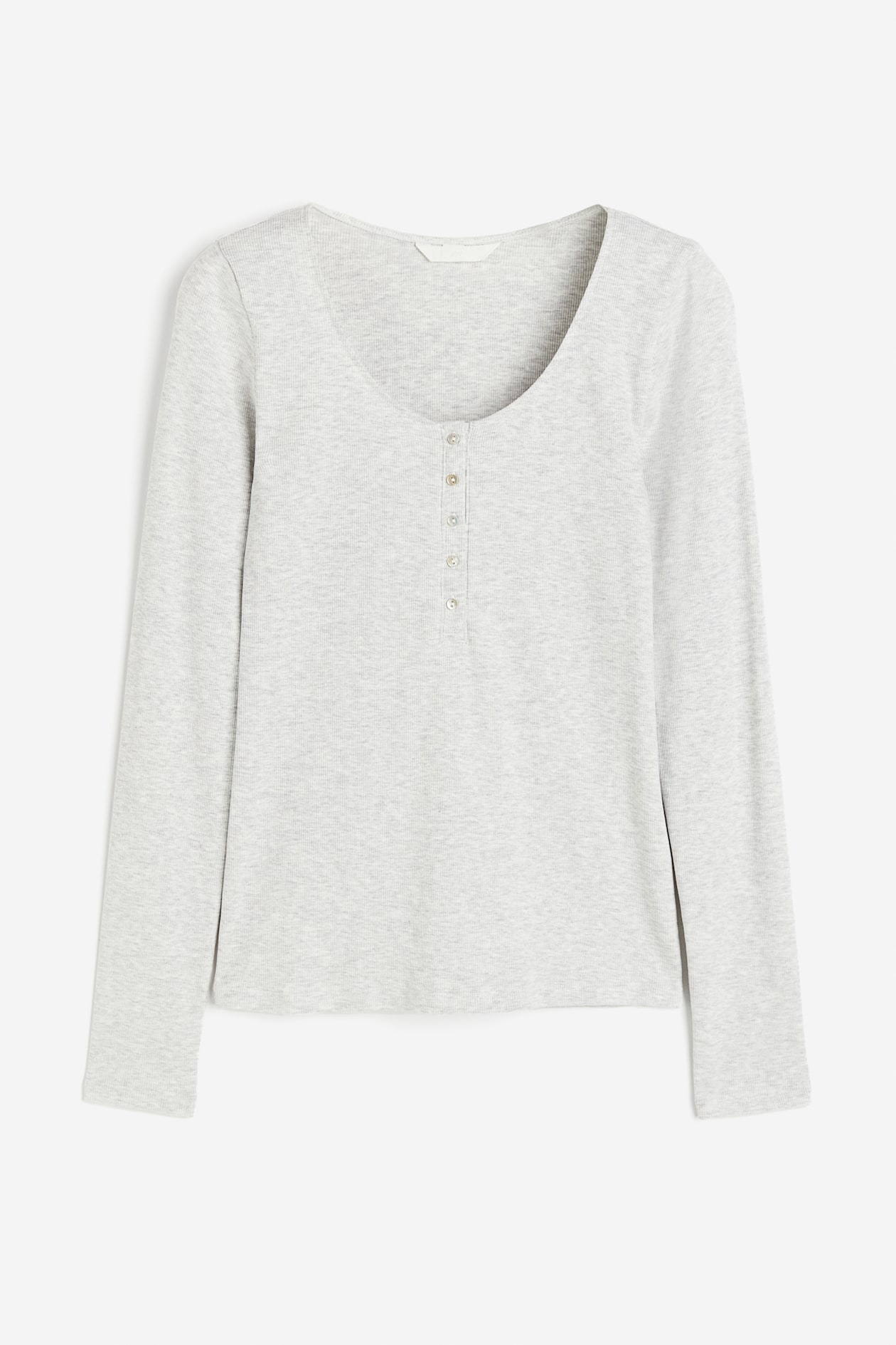 Women's Light grey marl Ribbed Henley Shirt | H&M PH