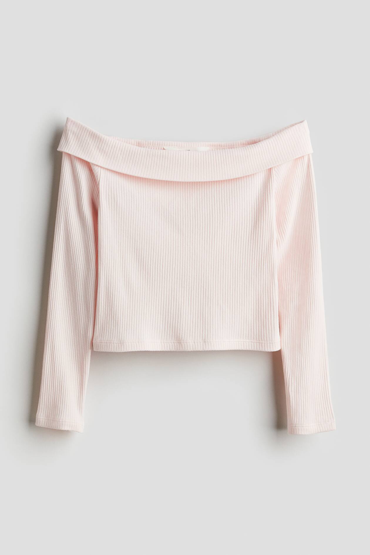 Light pink Ribbed Off-the-shoulder Top for kids | H&M CA