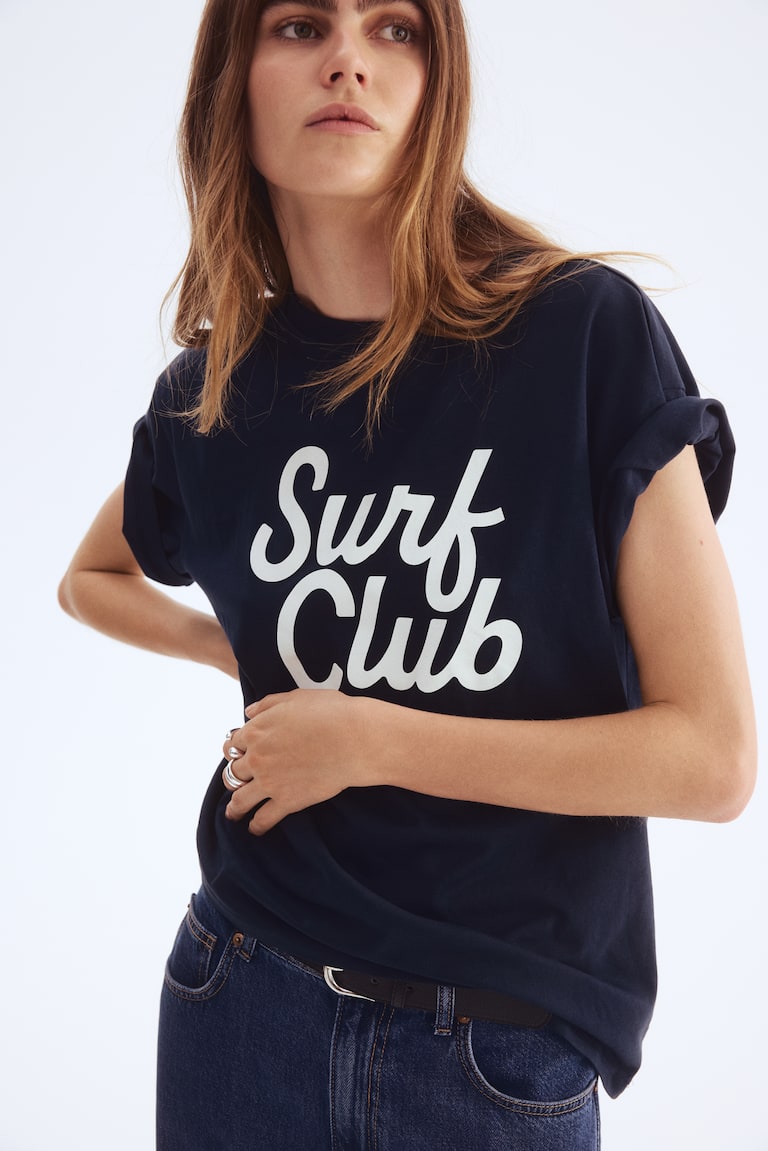 Oversized T-Shirt - Navy blue/Surf Club - Ladies | H&M US