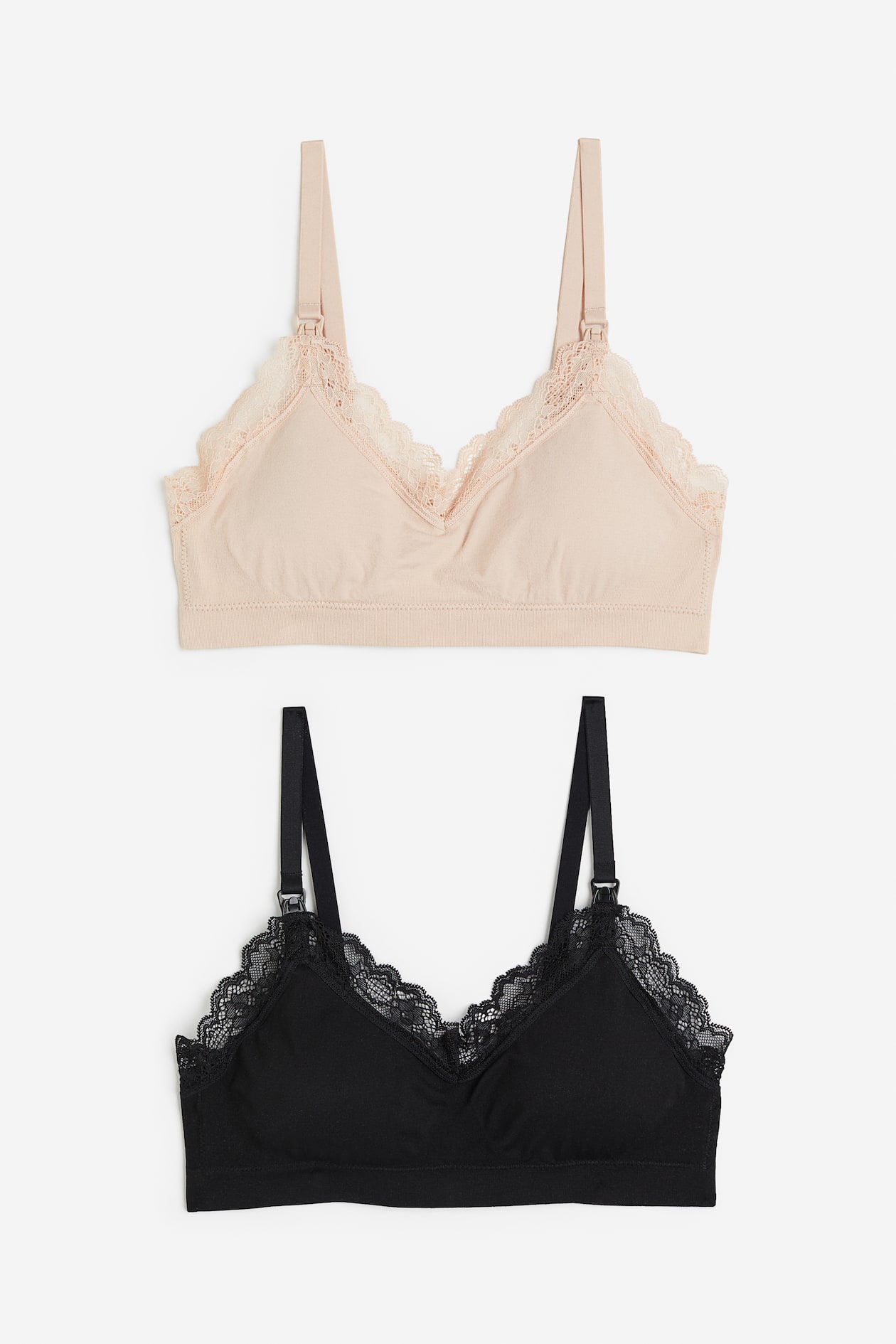 Women's Light beige/black MAMA 2-pack Seamless Padded Nursing Bras | H&M US