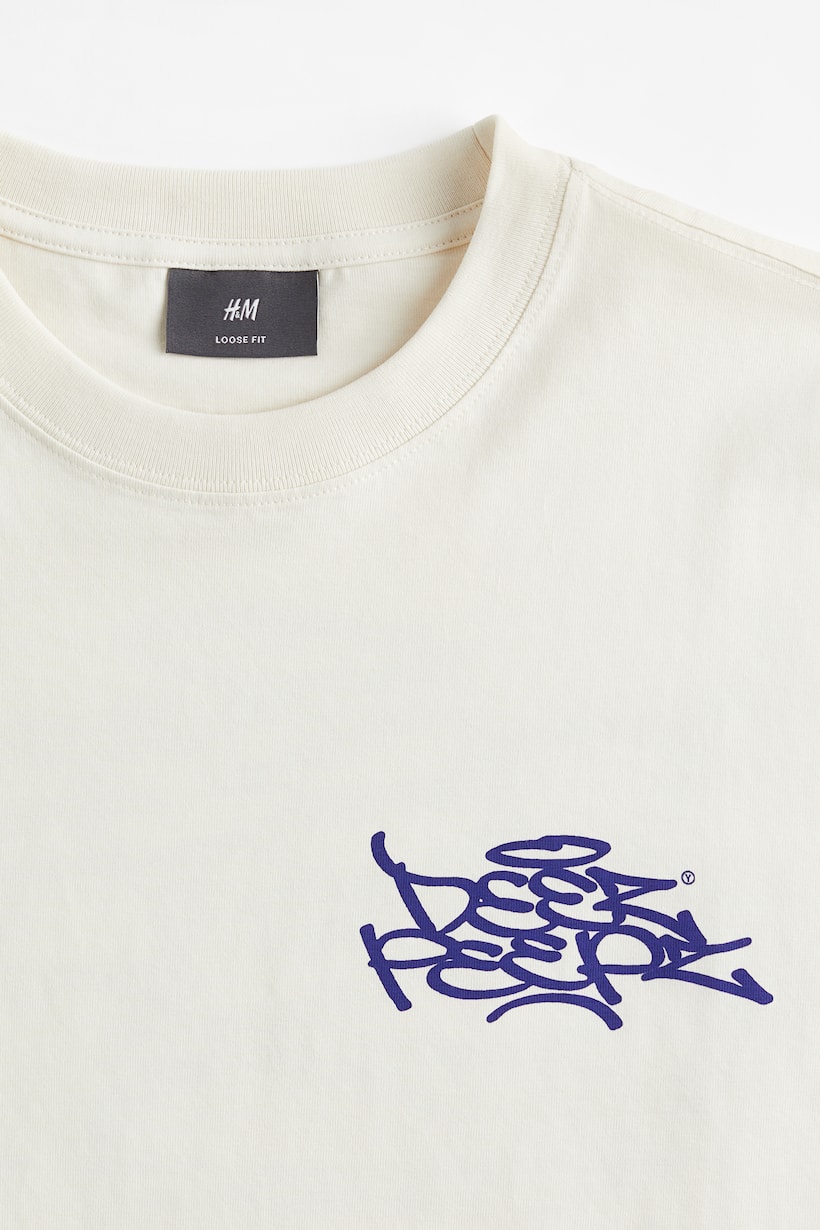 T-shirt met print - Loose Fit - Beige/Deez peepz - HEREN | H&M NL