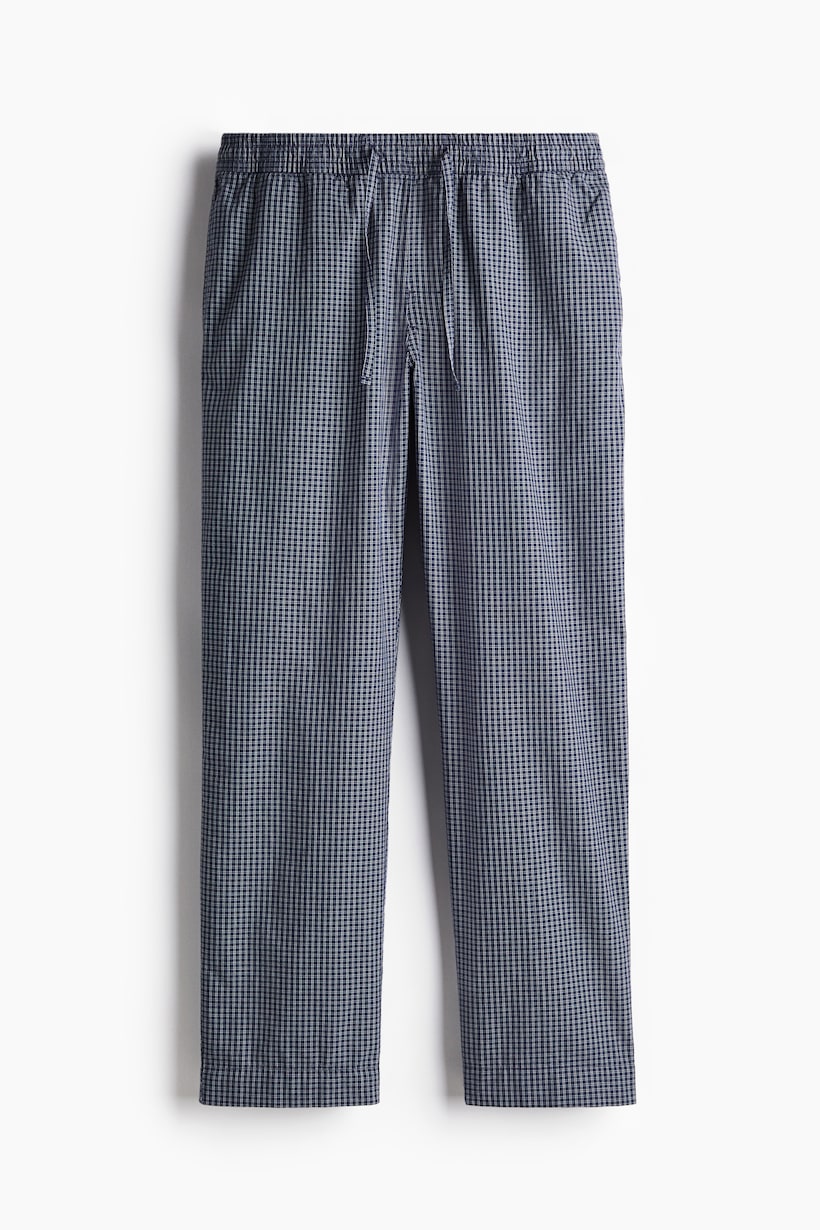 Men’s Dark blue/checked Relaxed Fit Poplin Pants | H&M US