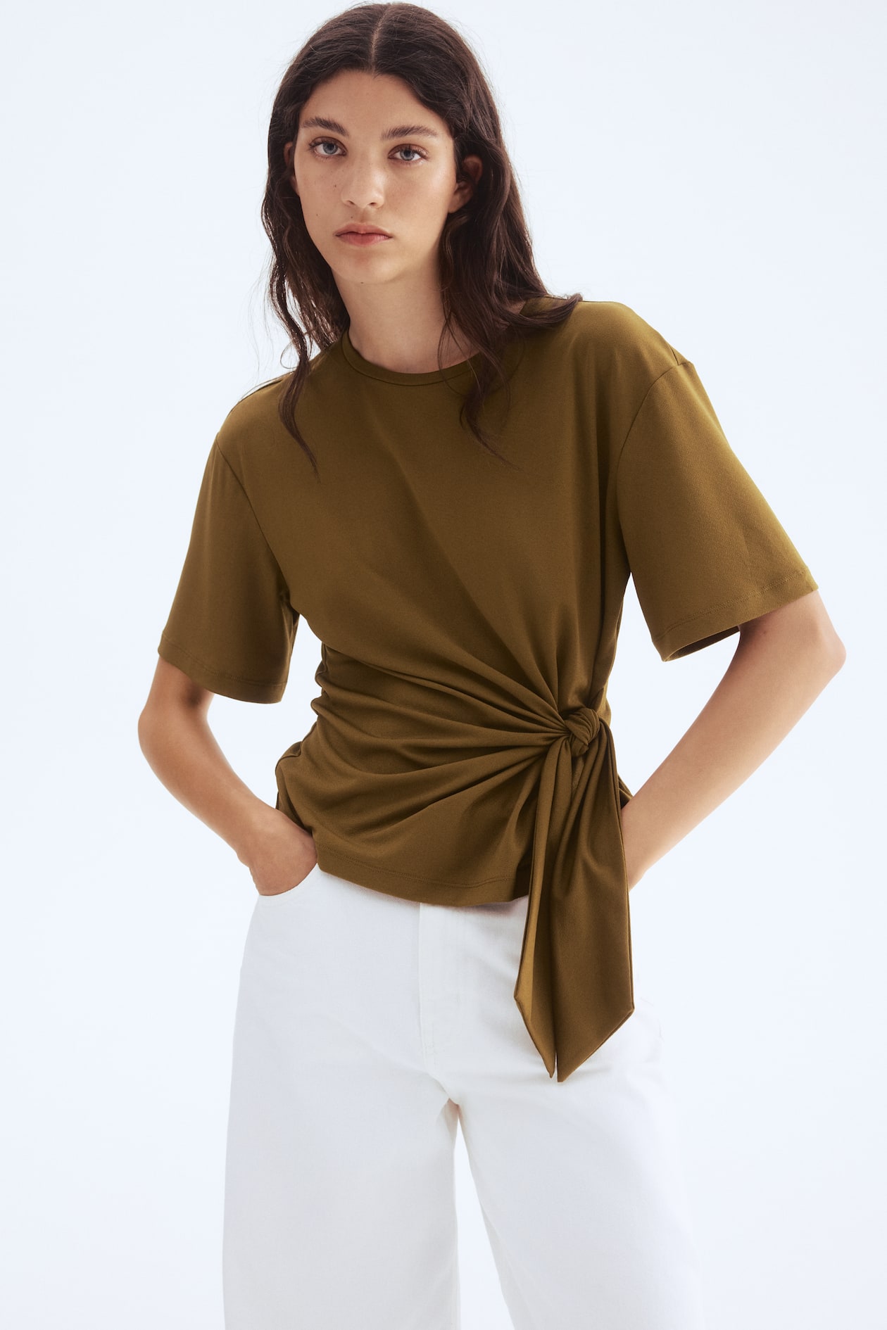 Top avec détail à nouer - Vert olive - FEMME | H&M FR