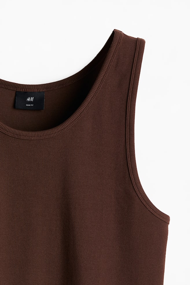 Slim Fit Ribbed Tank Top - Dark brown - Men | H&M US