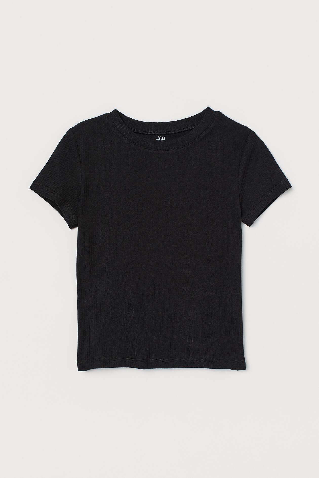 Ribbed T-shirt - Black - Kids | H&M HK