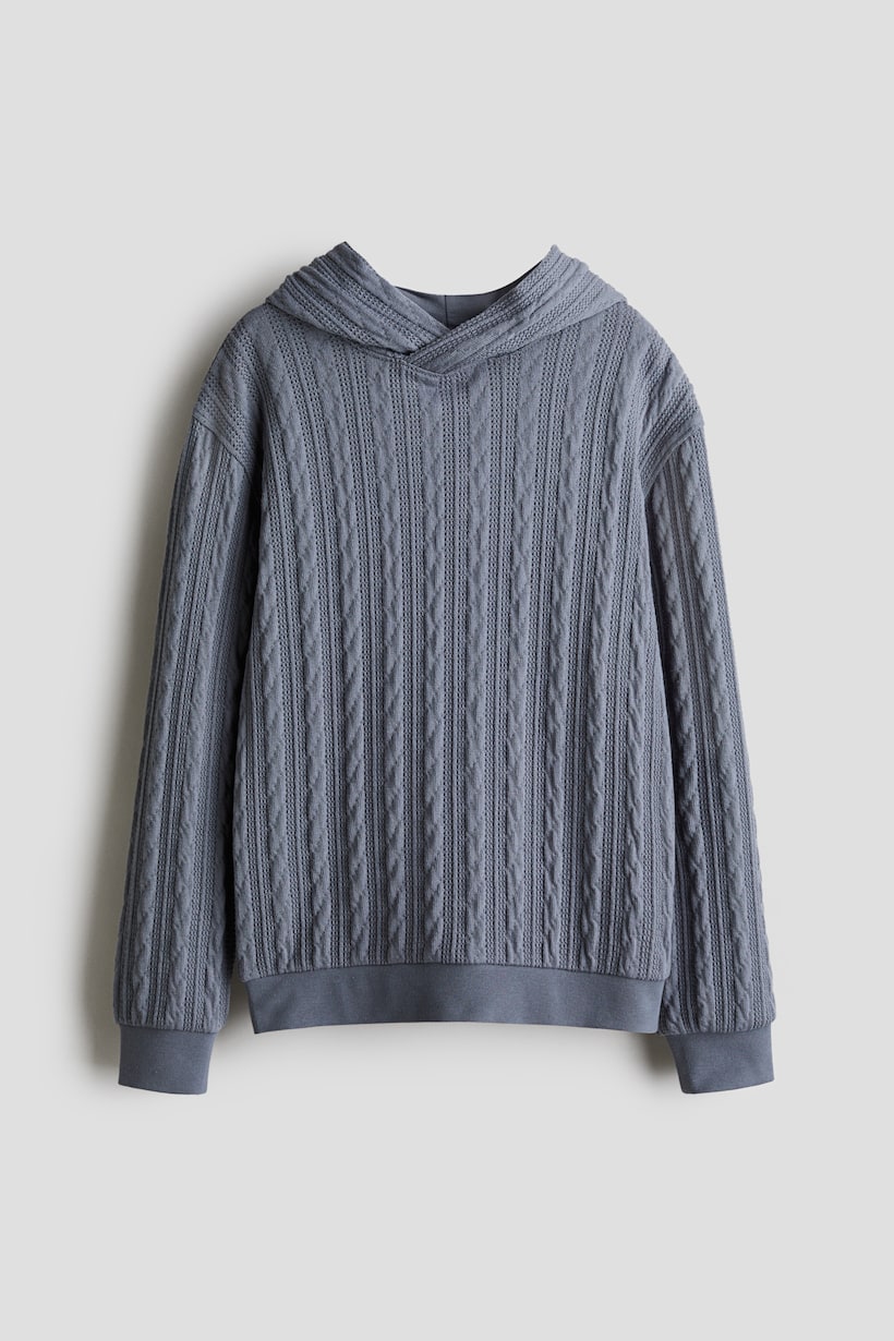 Steel blue Cable-Knit-Look Hoodie for kids | H&M US