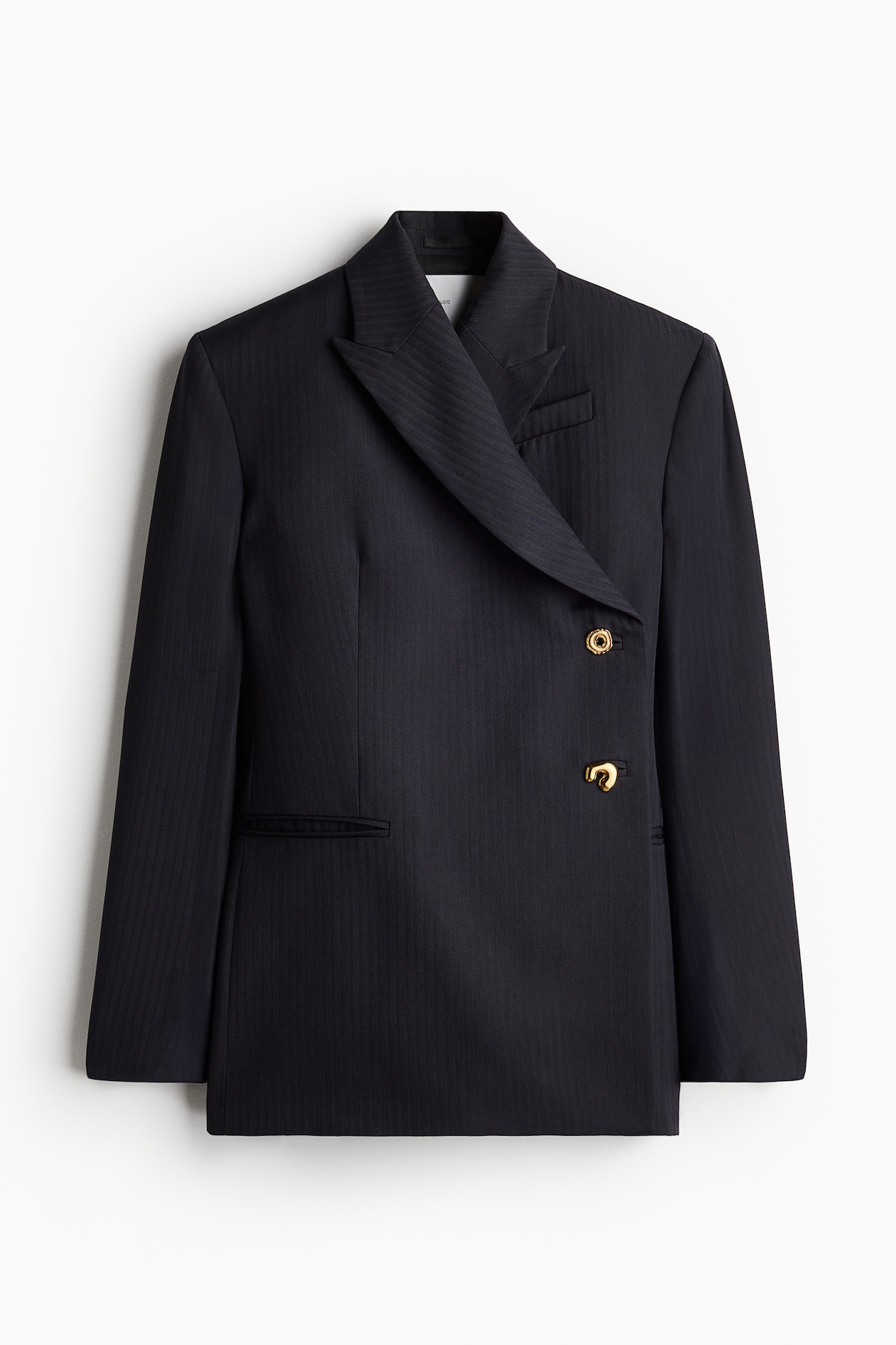 Wool-Blend Statement-Button Jacket - Black/herringbone-patterned ...