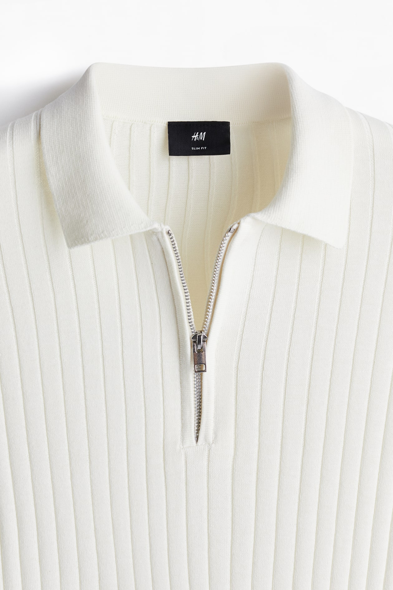 Slim-Fit Rib-Knit Polo Shirt - Cream - Men | H&M US