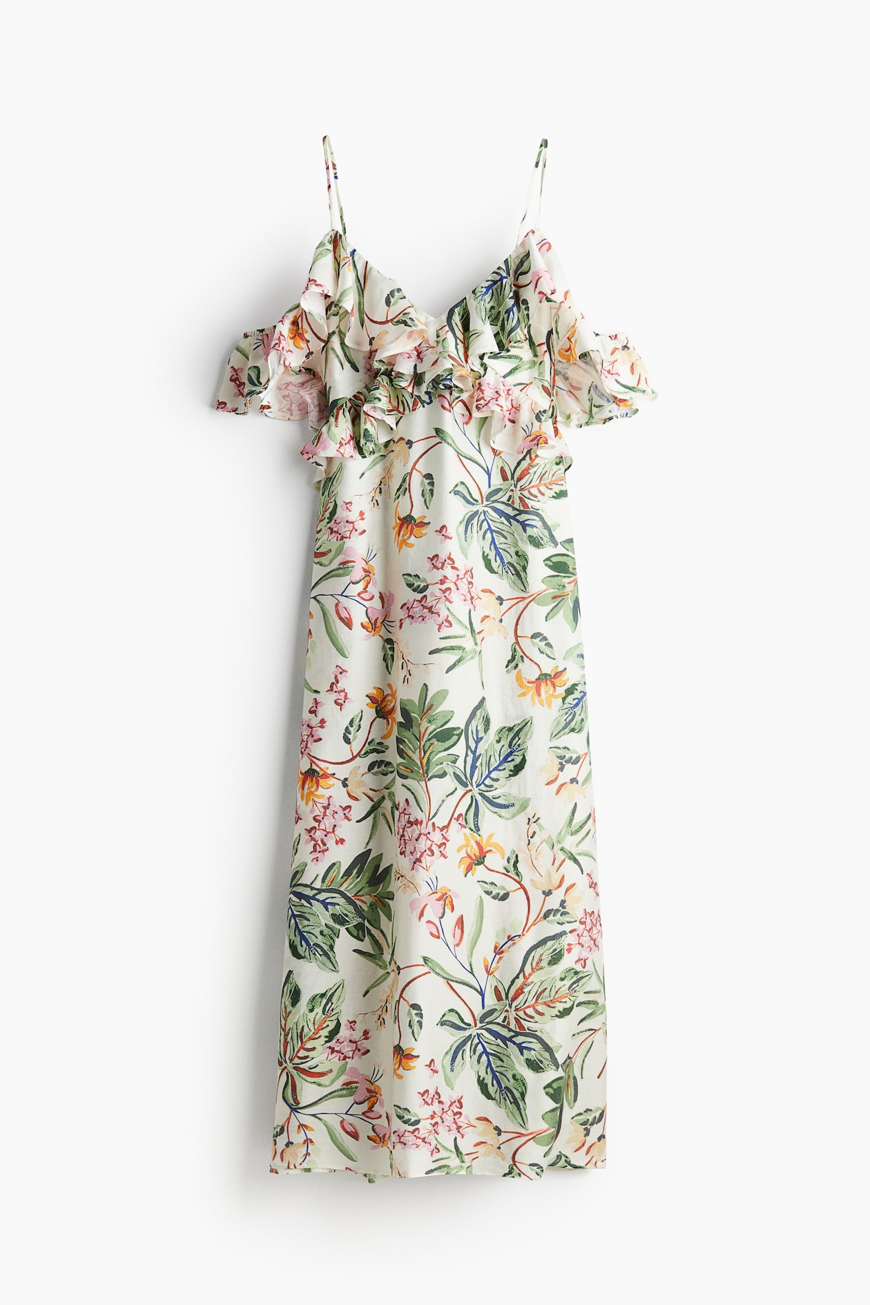 Flounced Open-shoulder Dress - Cream/floral - Ladies | H&M US