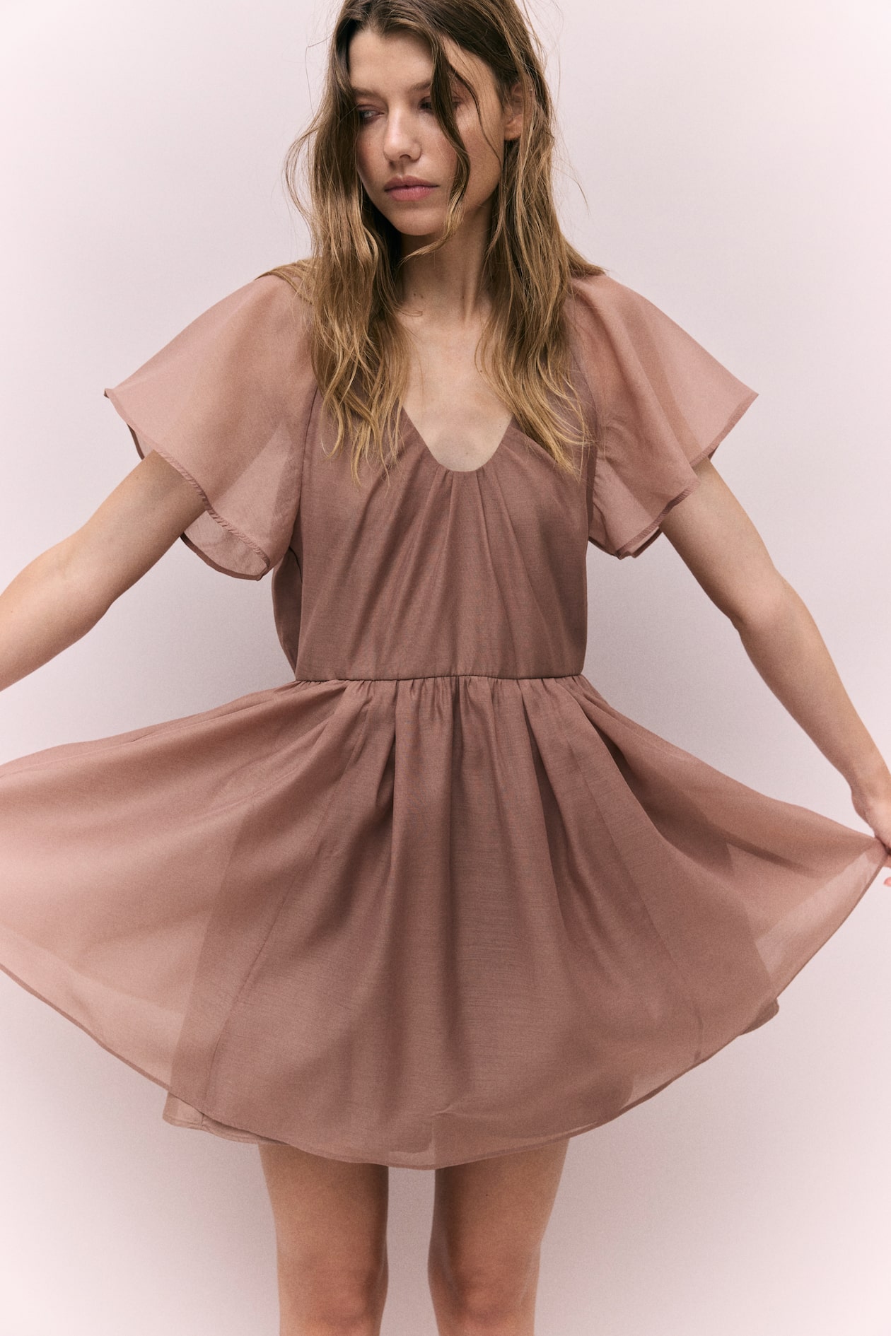 Kelebek Kollu Elbise - Tozlu pembe - KADIN | H&M TR