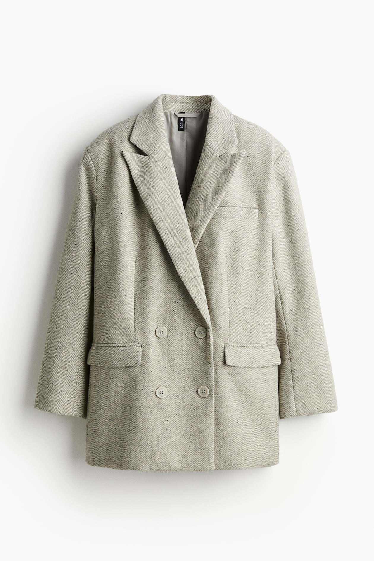 Oversized double-breasted blazer - Greige/Herringbone-patterned ...