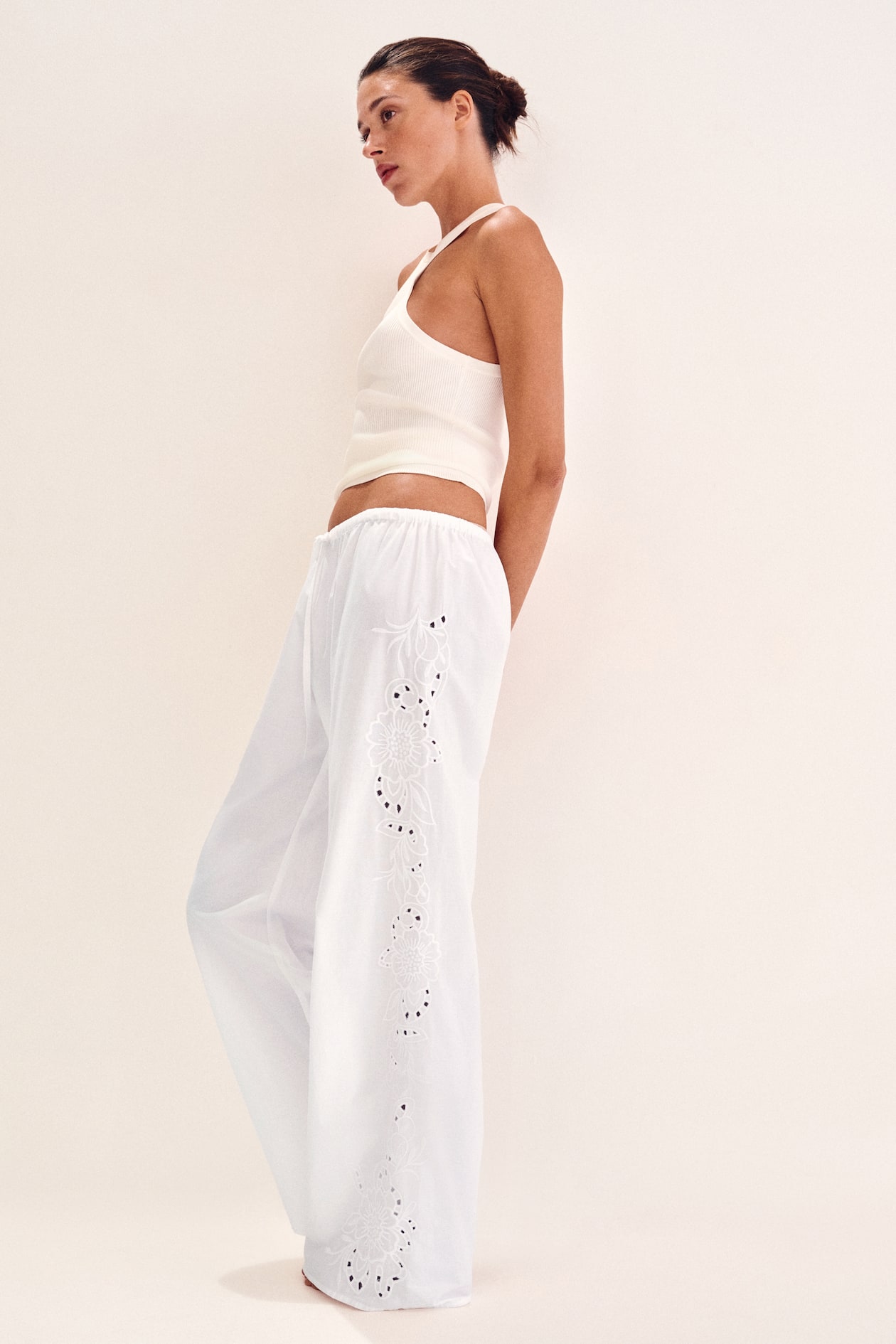 Bestickte Pyjamahose - Weiß - Ladies | H&M DE