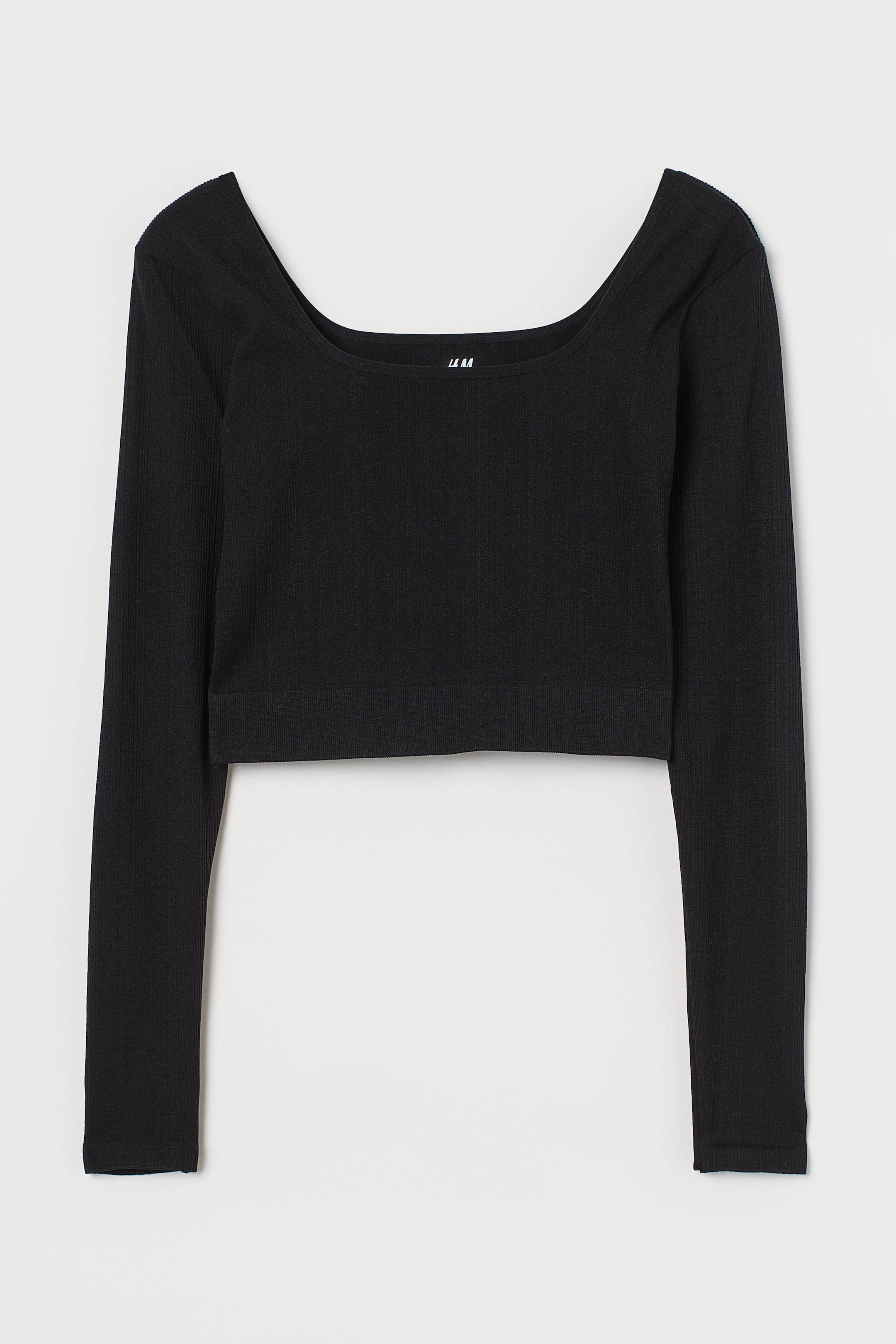 Sports Crop Top - Square Neckline - Extra-long sleeve - Black - Ladies ...