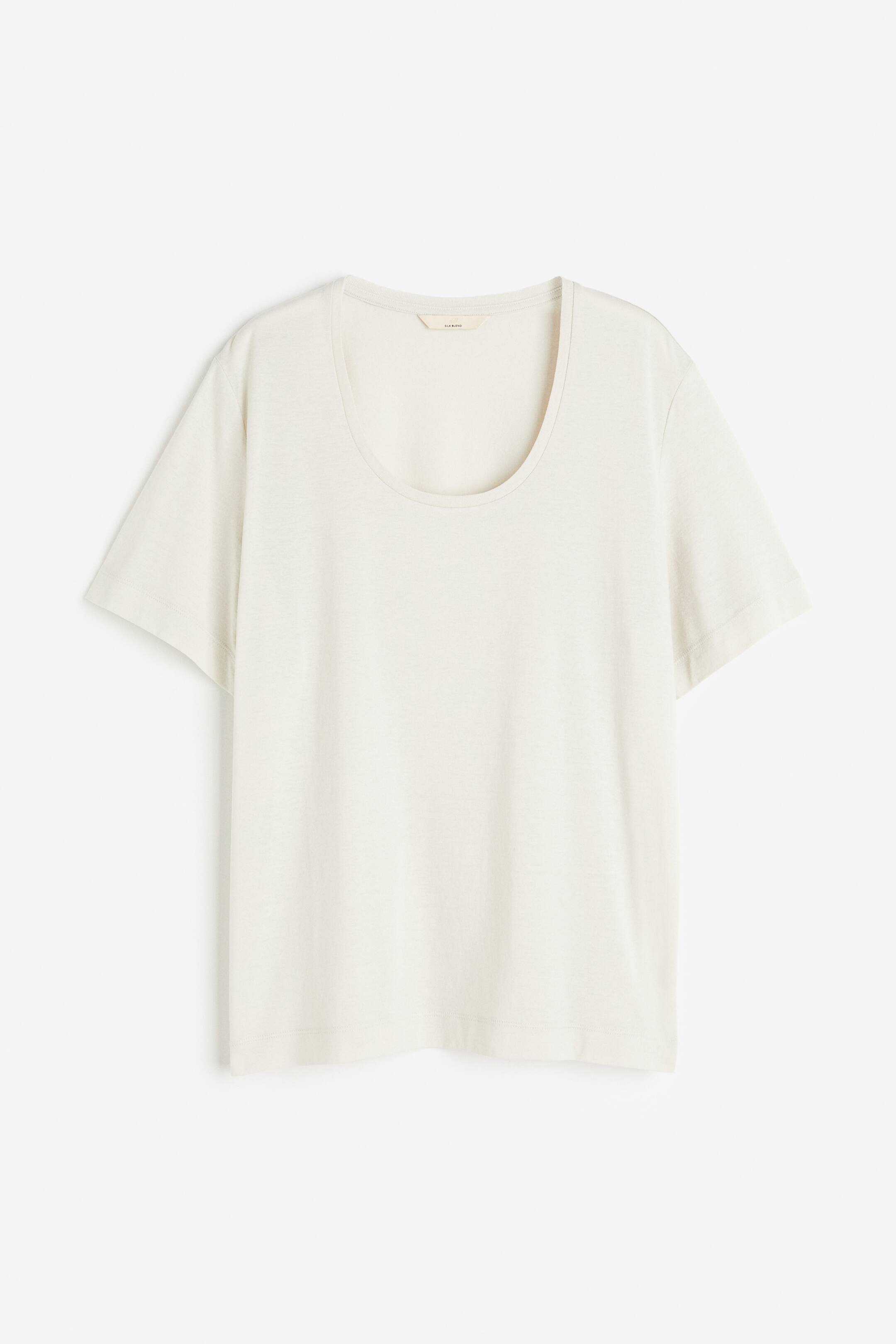 Silk-blend T-shirt - Light beige - Ladies | H&M GB
