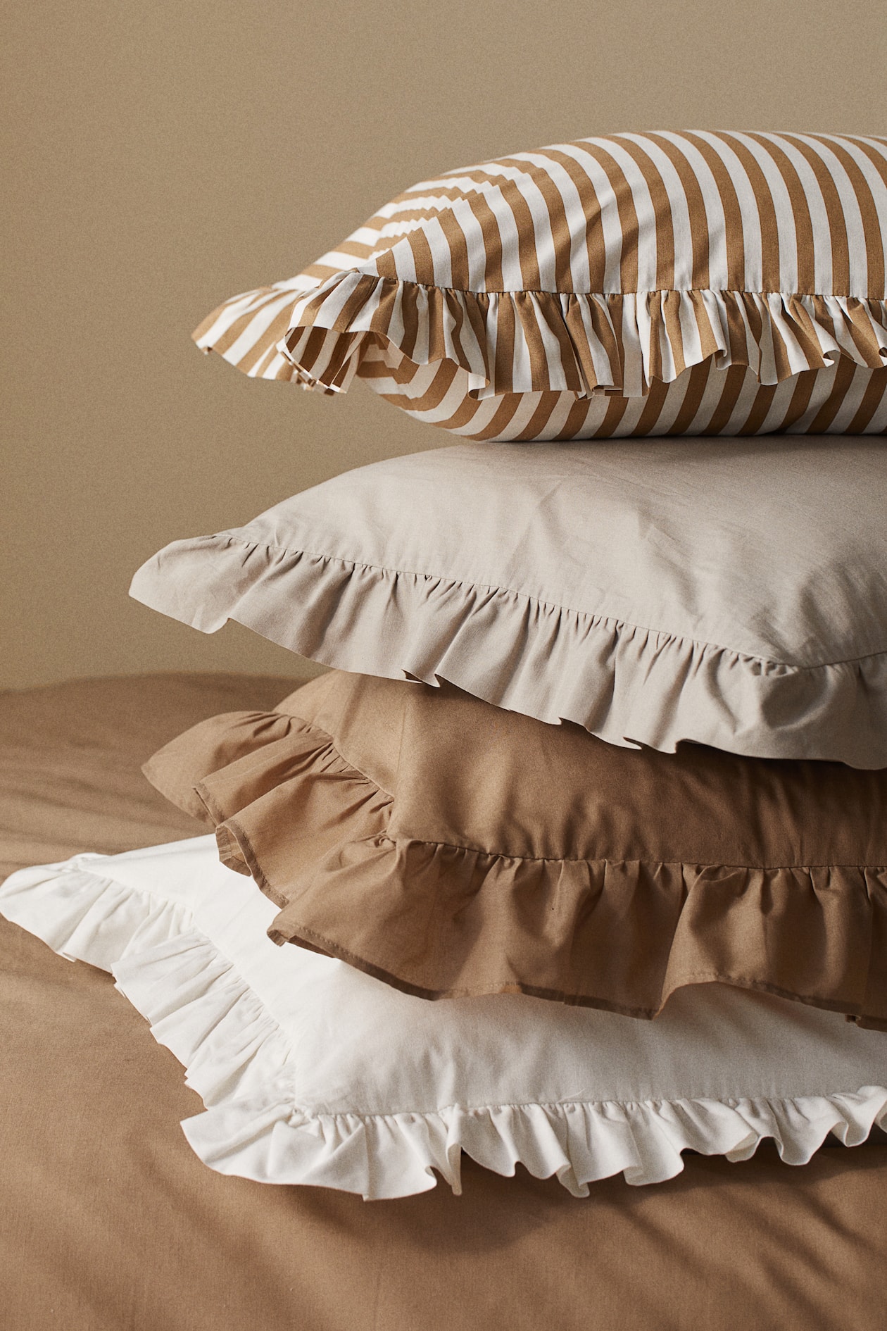 Light brown/striped Ruffle-Trimmed Cotton Pillowcase at H&M Home | H&M US