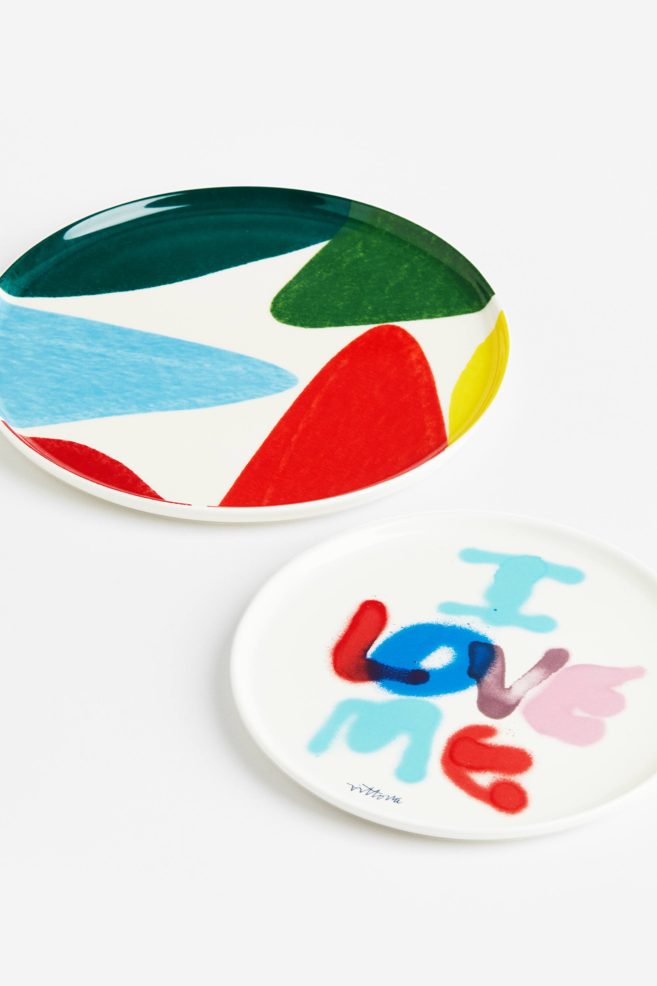 Printtiposliinilautanen - Luonnonvalkoinen/Punainen - Home All | H&M FI