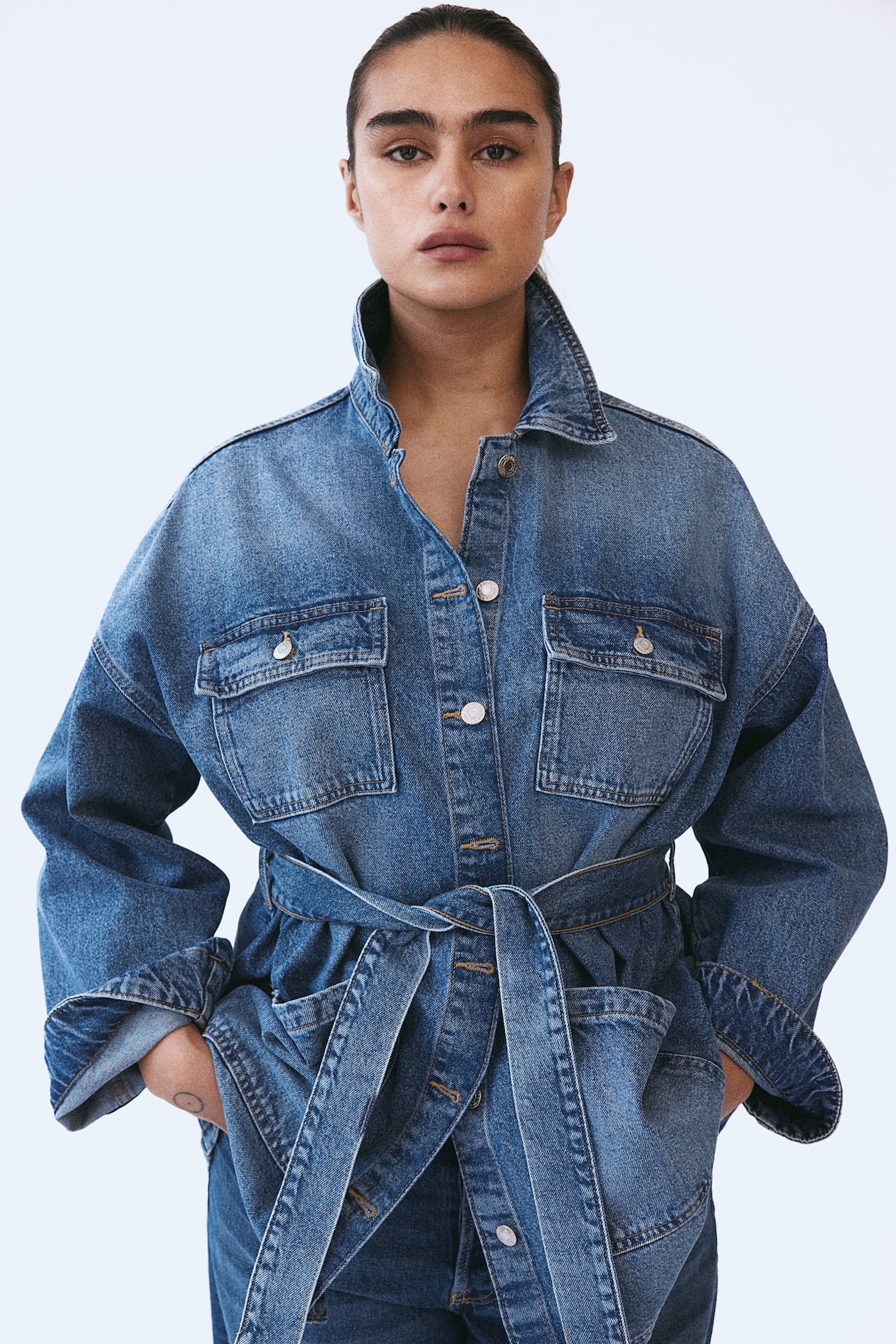 Tie-belt denim jacket - Denim blue - Ladies | H&M GB