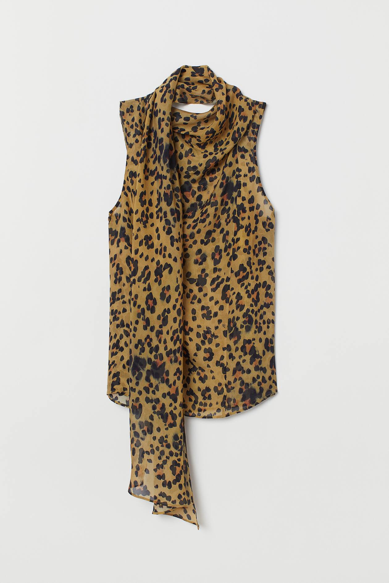 Leopard-print silk top - Sleeveless - Olive green/Leopard print ...