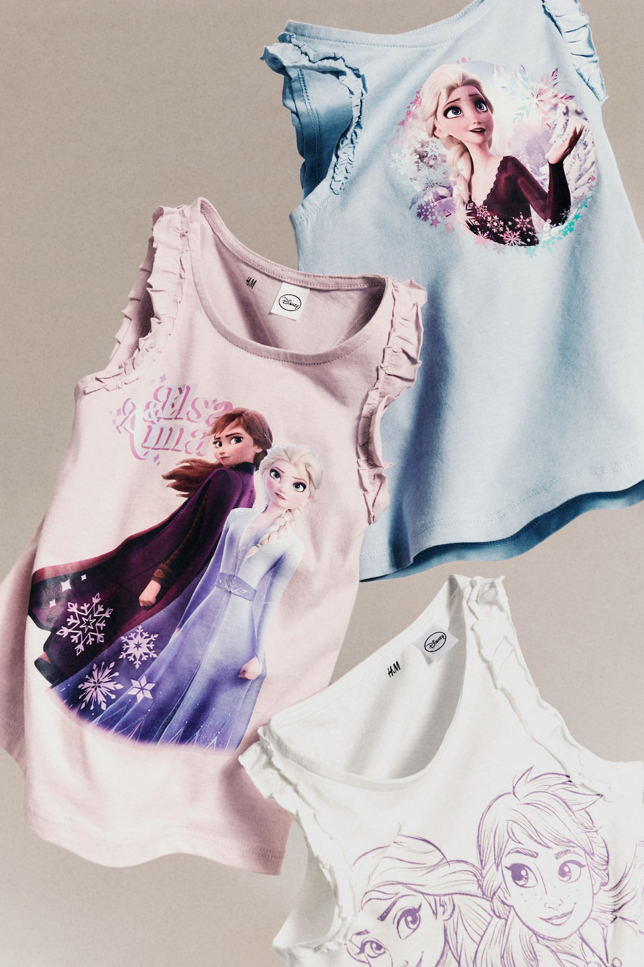 3-pack frill-trimmed vest tops - Dusty pink/Frozen - Kids | H&M PH