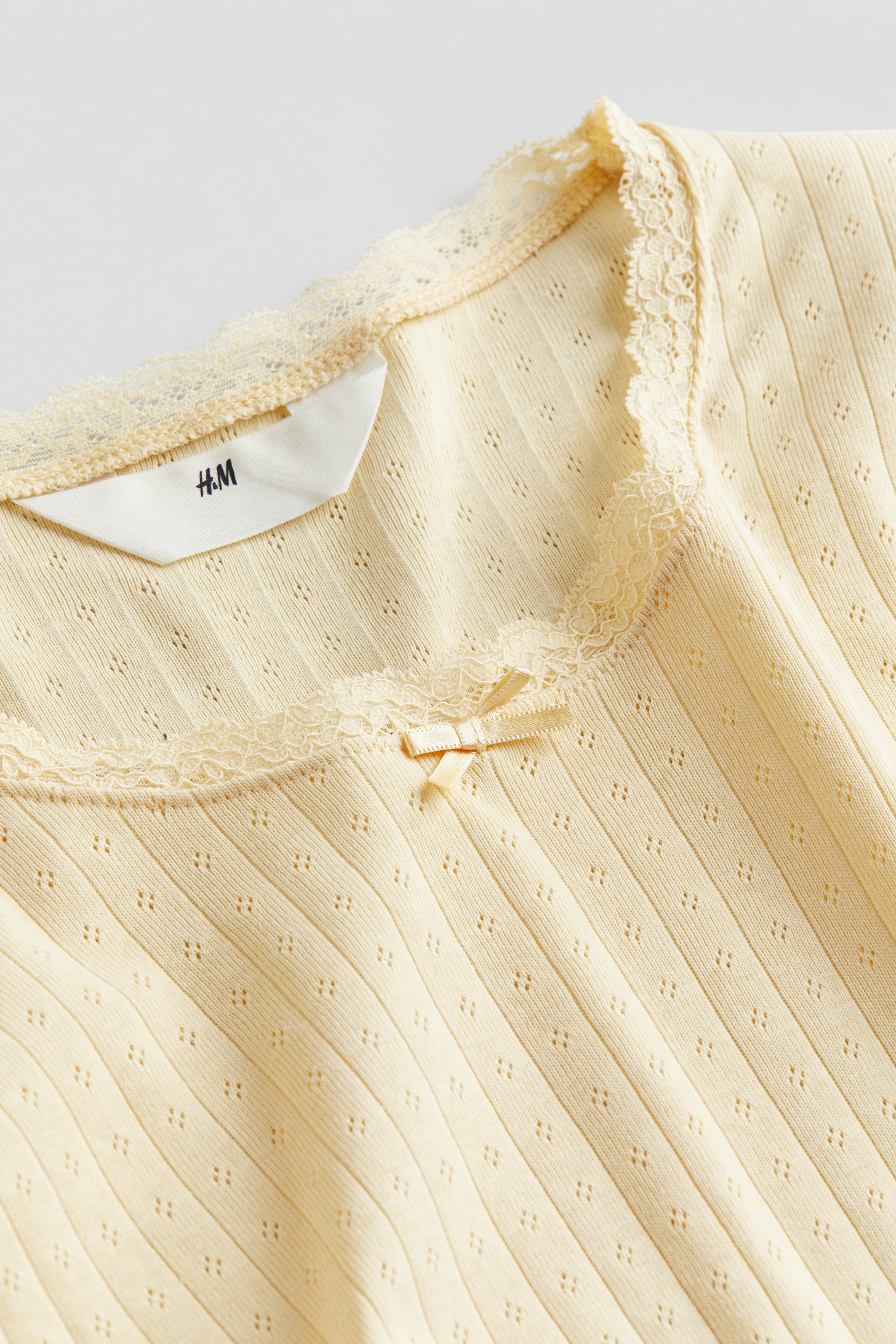 Lace-trimmed Pointelle Jersey Top - Light yellow - Kids | H&M US