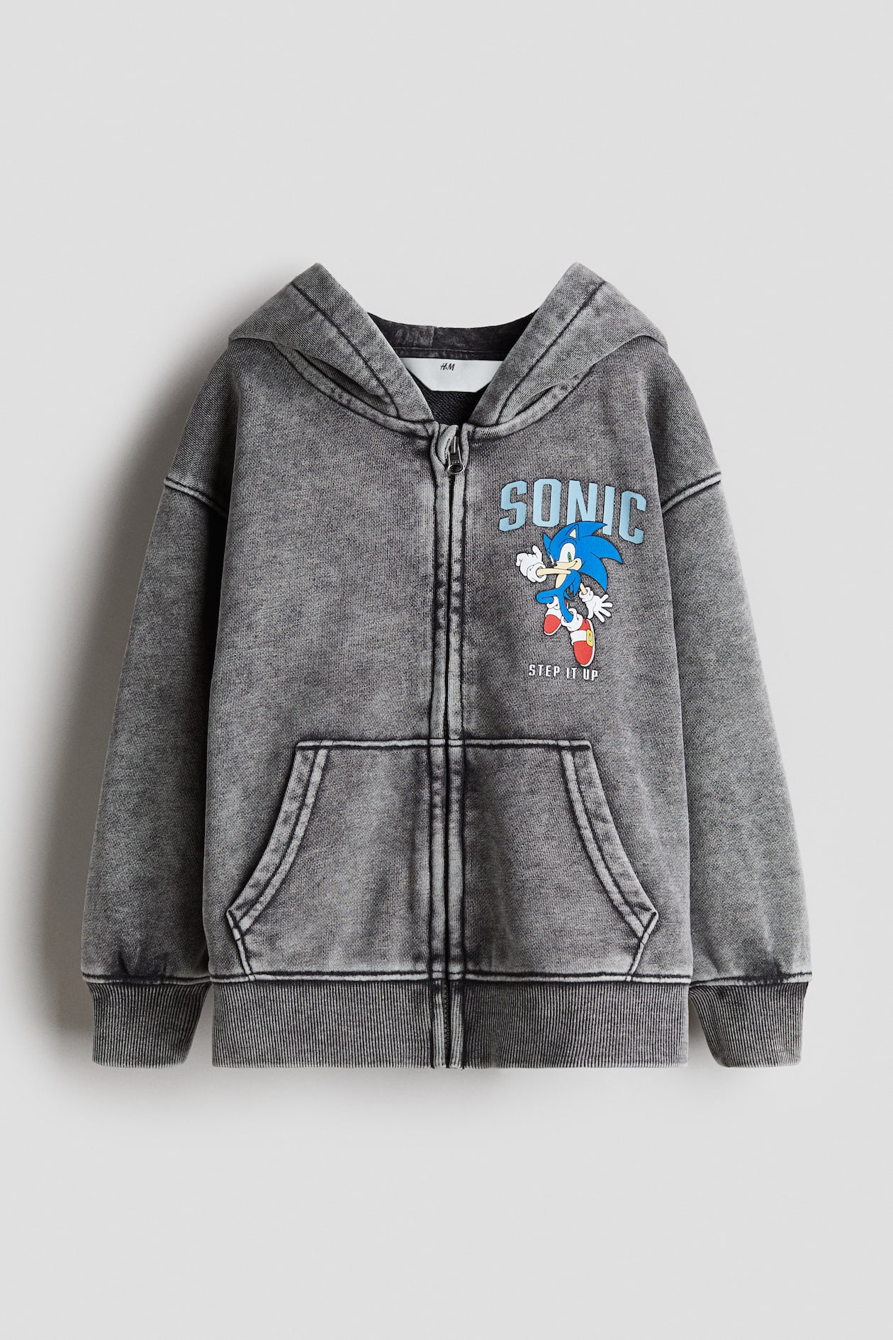Print-Motif Hooded Jacket - Washed gray/Sonic The Hedgehog - Kids | H&M US