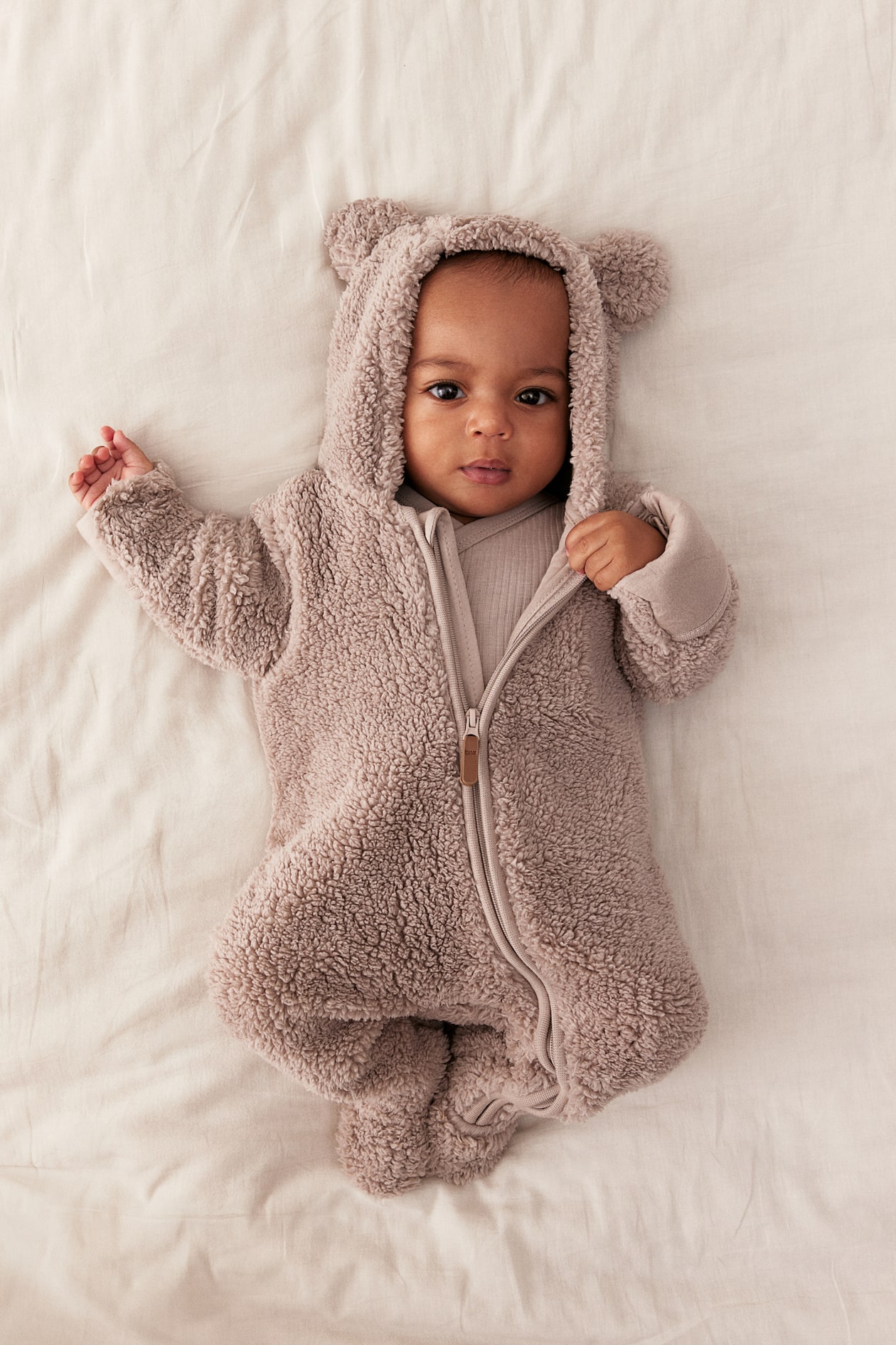 Pile Fleece Pram Suit With Ears - Beige - Kids | H&M AU