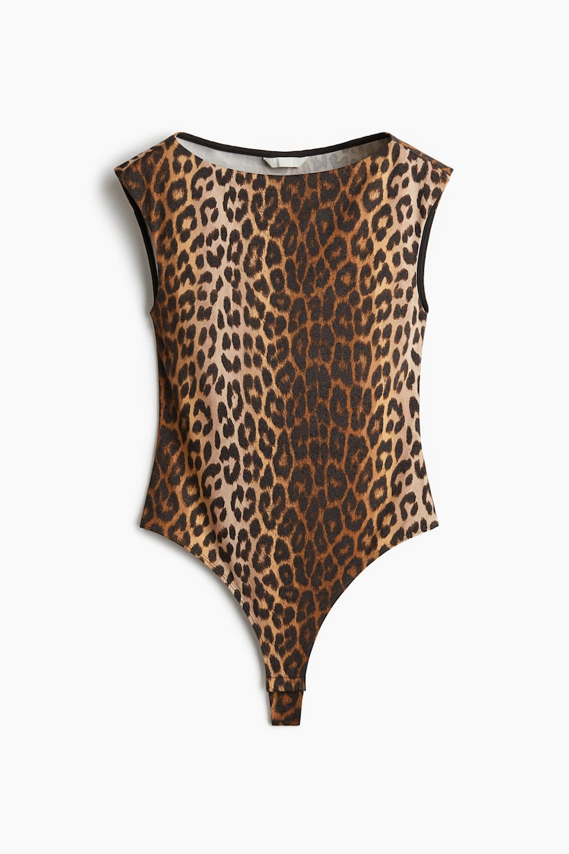 Body thong con cuello de ojal - Beige/Diseño de leopardo - Ladies | H&M MX