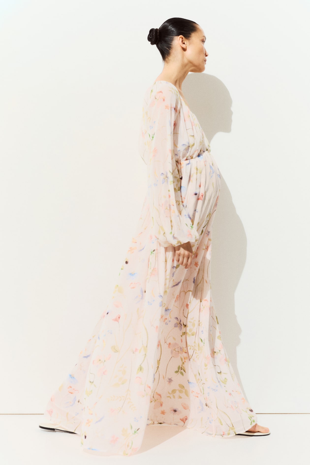 MAMA Robe maxi à manches ballon - Blanc/fleuri - FEMME | H&M FR