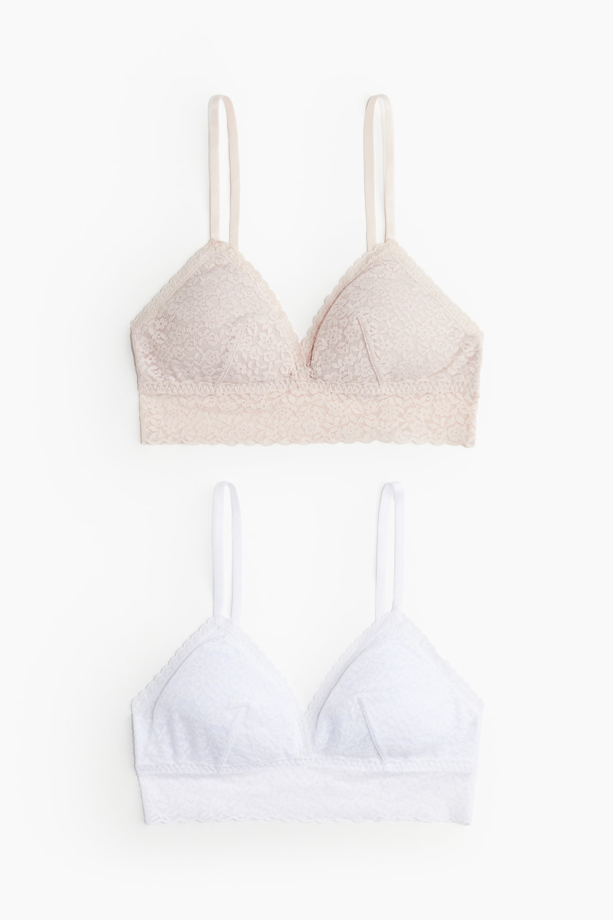 2-pack padded lace bras - Light beige/White - Ladies | H&M GB