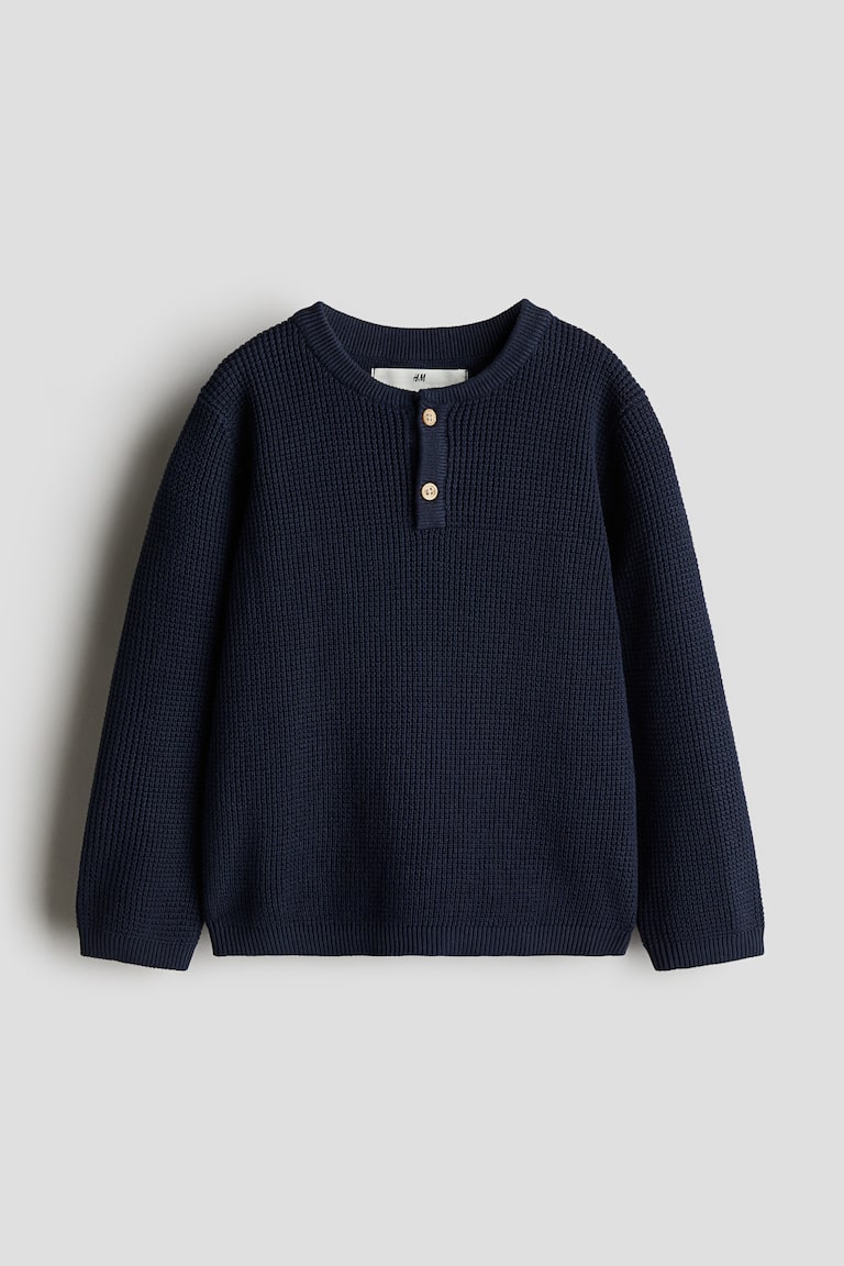 Waffle-knit Henley jumper - Navy blue - Kids | H&M GB