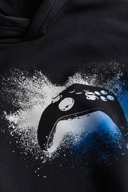 Black/game controller Printed Hoodie for kids | H&M US