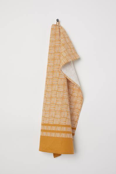 Patterned Tea Towel - Natural white/yellow - Home All | H&M CA