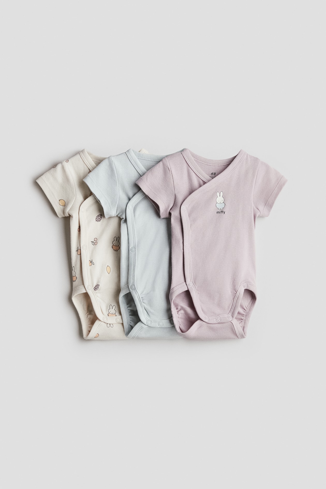 Purple/Miffy 3-Pack Cotton Wrapover Bodysuits for kids | H&M US