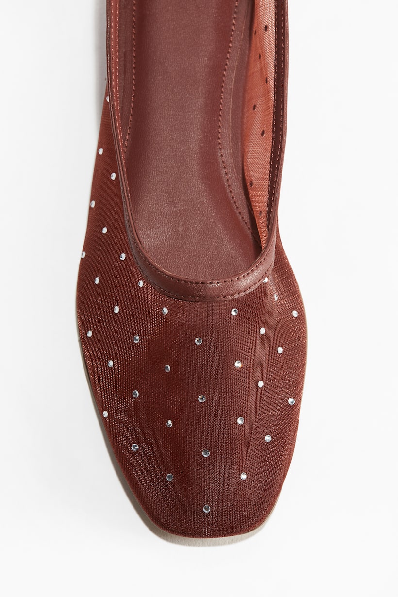 Rhinestone-Embellished Ballet Flats - Rust red - Ladies | H&M US