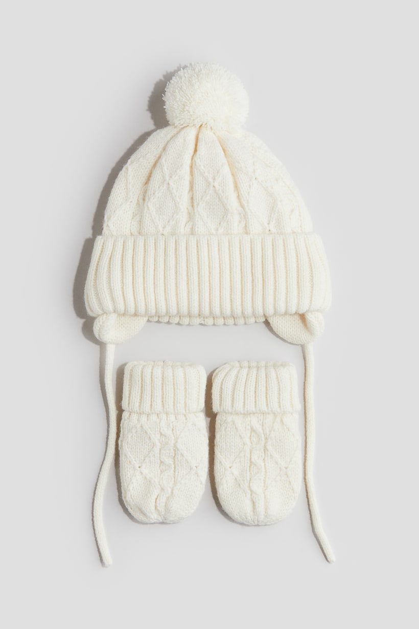 White 2-piece Beanie and Mittens Set for kids | H&M US